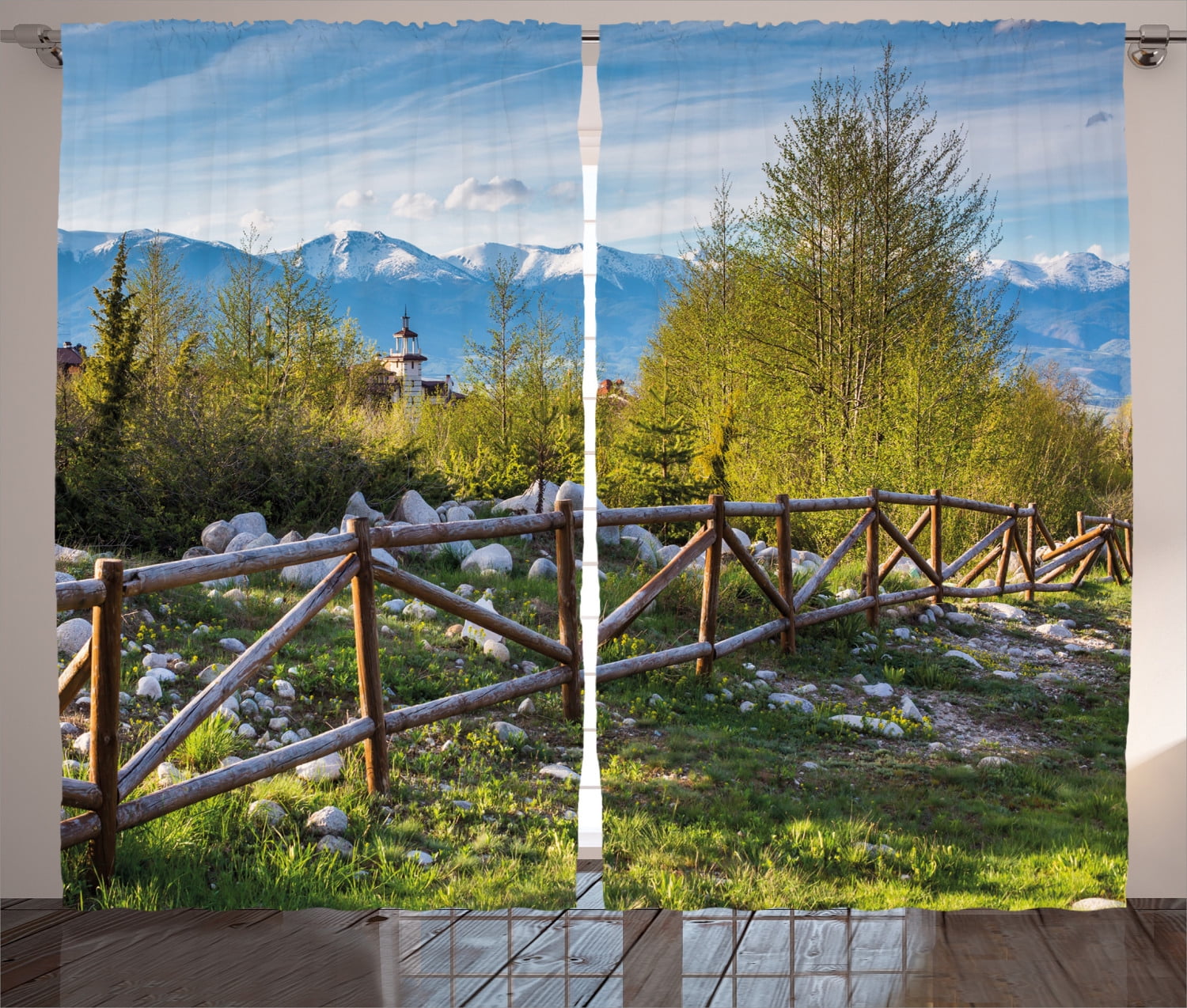 Ambesonne Landscape Curtains 2 Panel Set, Snowy Alps Mountain, 108" x ...