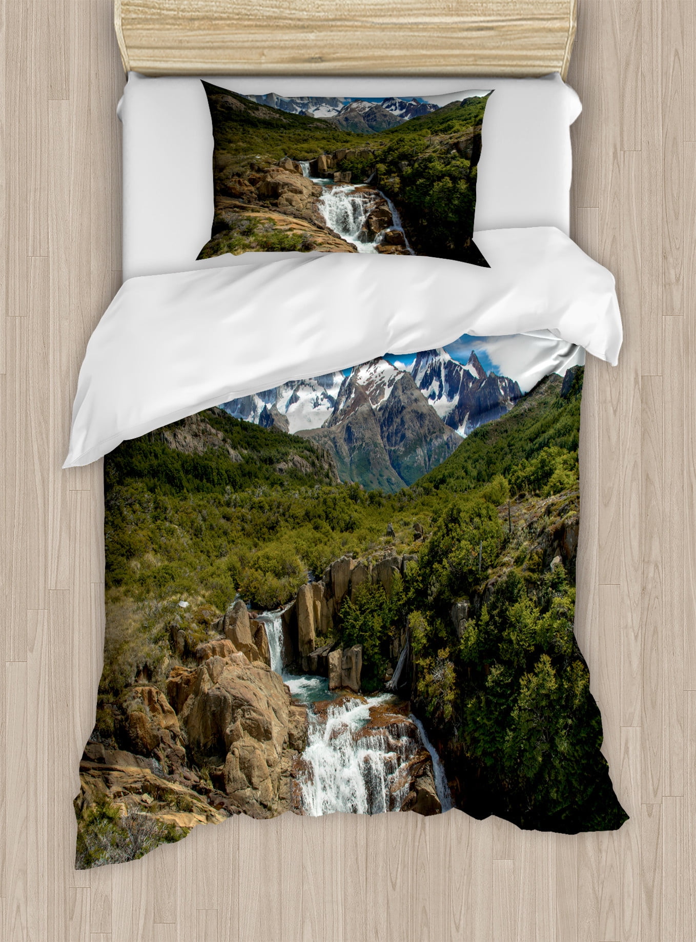 Ambesonne Landscape Duvet Cover Set, Mount Fitz Roy, Twin, Olive Green ...