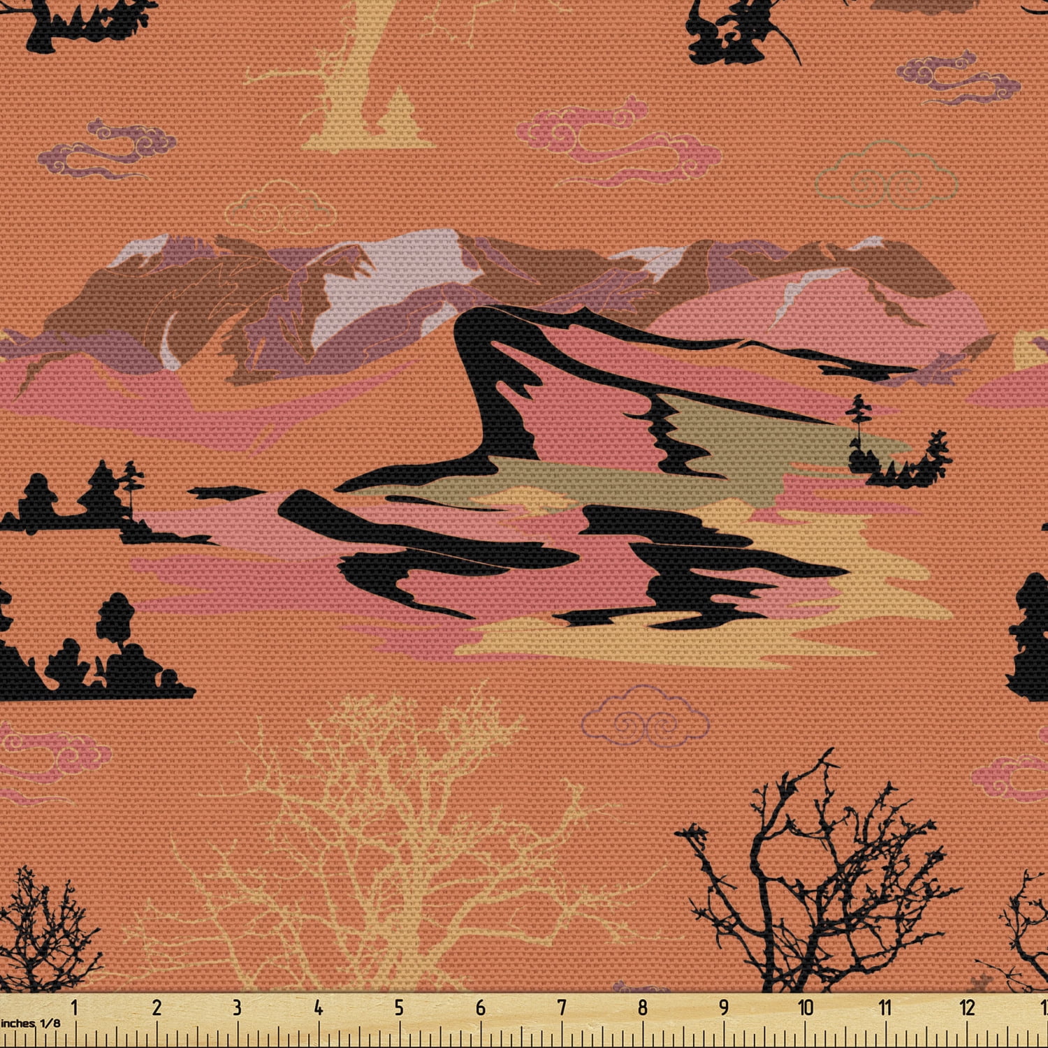 Ambesonne Landscape Fabric by the Yard Upholstery, Mountainous Scenery ...