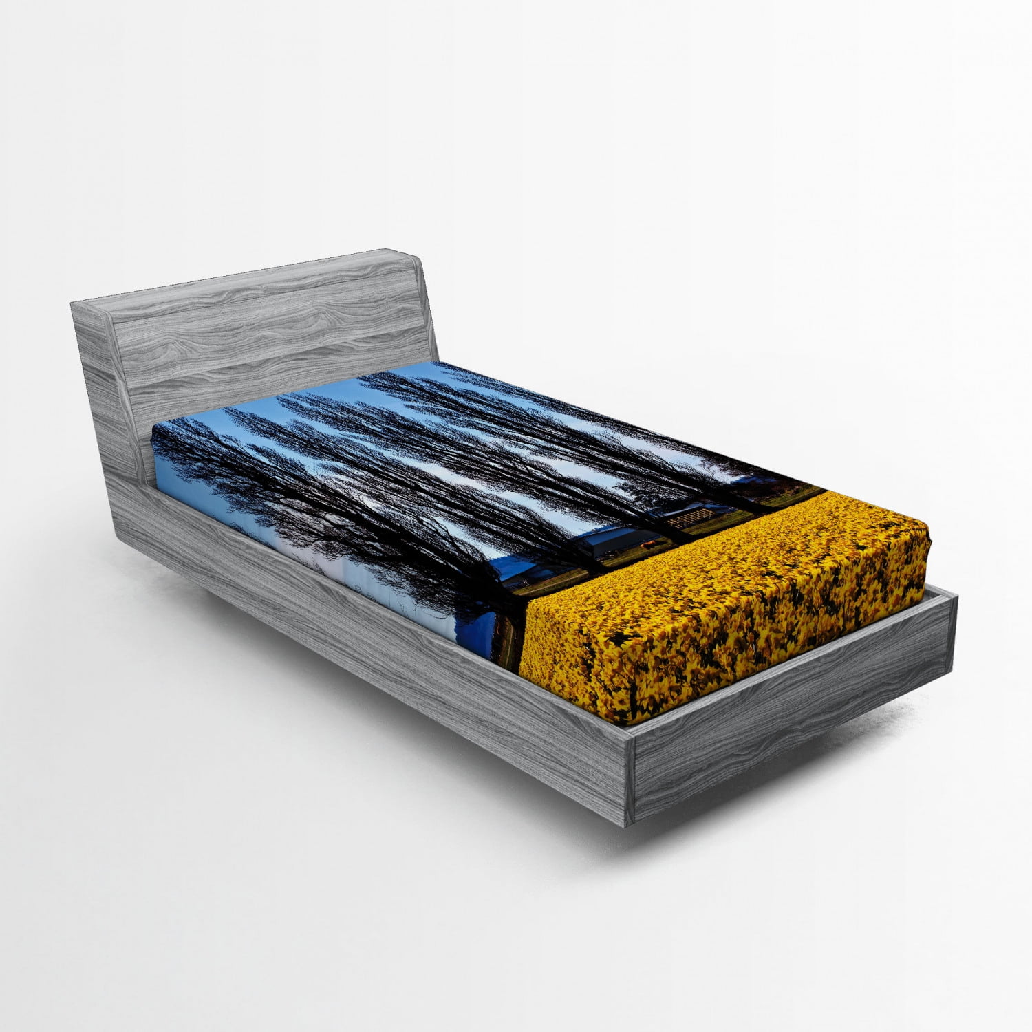 Ambesonne Landscape Fitted Sheet, Daffodil Field Farming, Twin Size ...