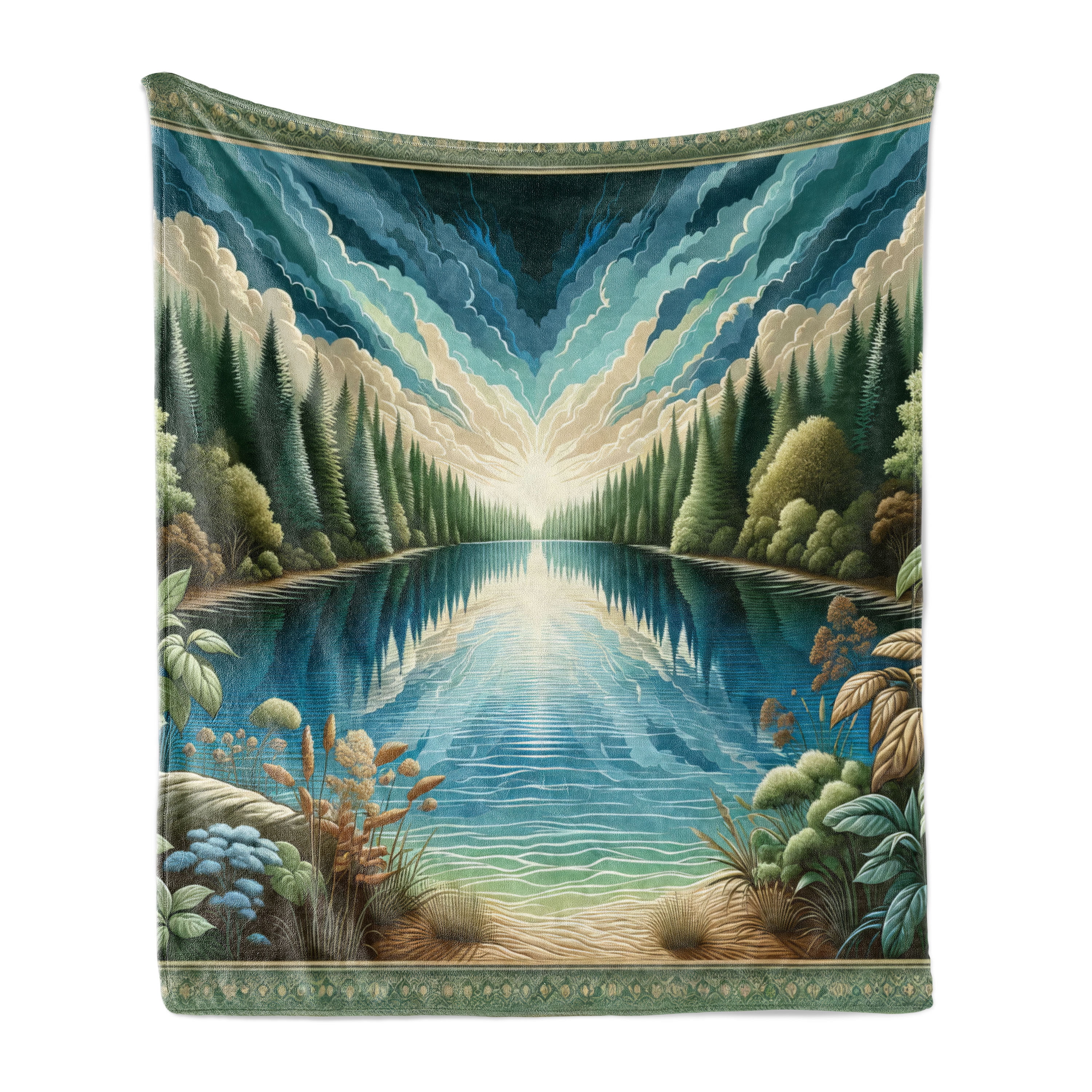 Ambesonne Landscape Fleece Throw Blanket River and Forest Symmetry 50 ...
