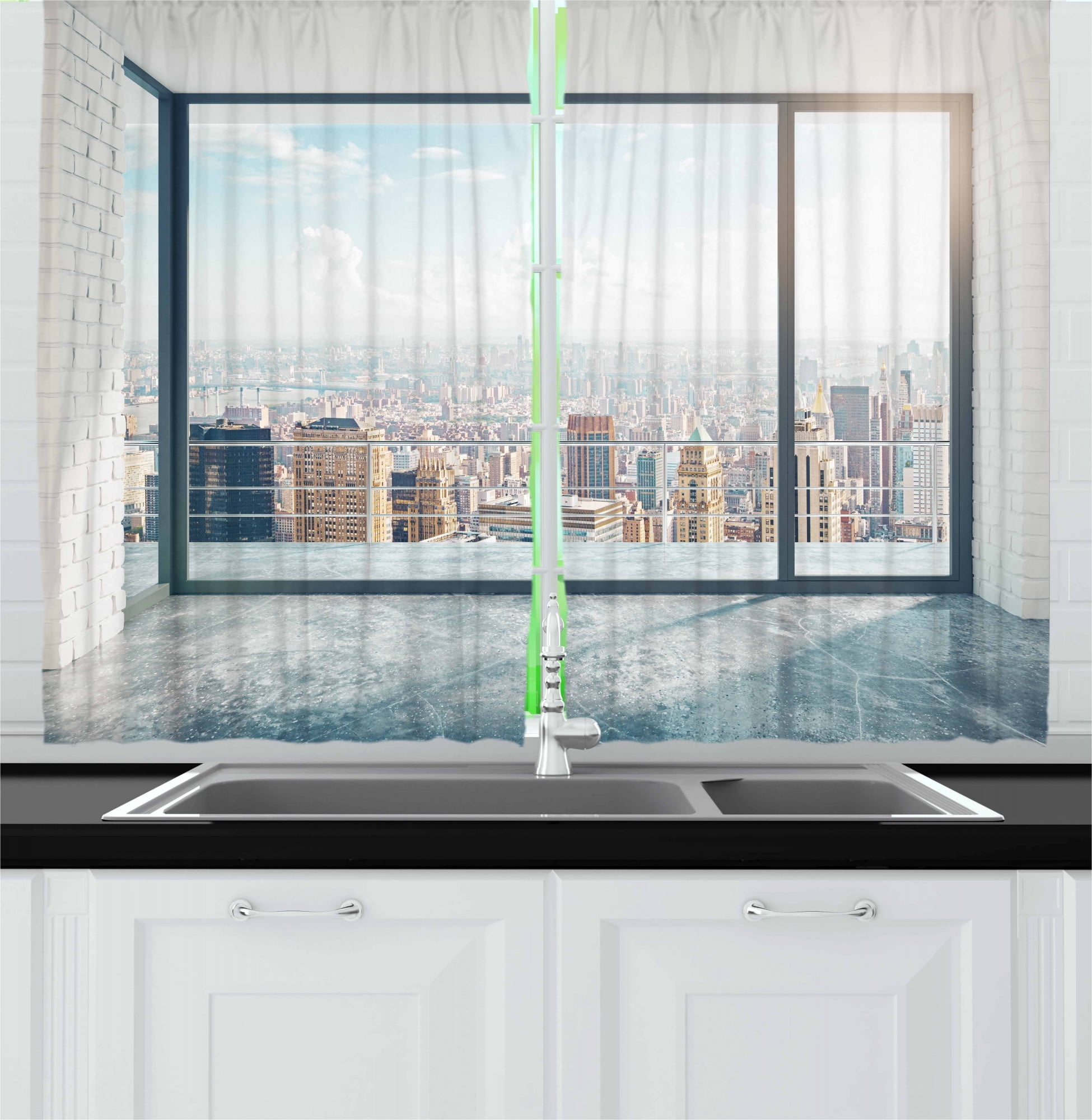 Ambesonne Landscape Kitchen Curtains, Empty Loft Cityscape, 55"x45 ...