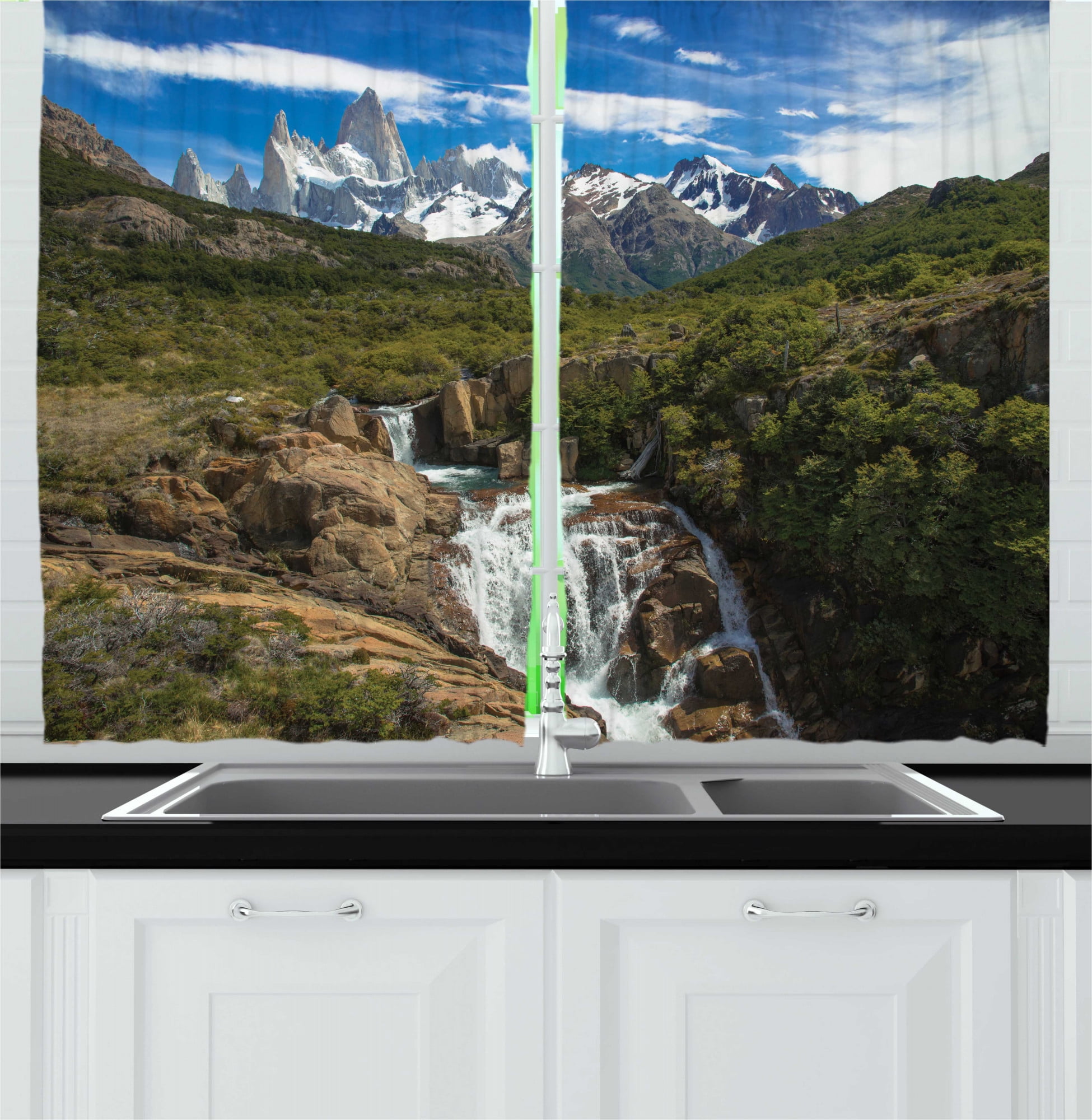 Ambesonne Landscape Kitchen Curtains, Mount Fitz Roy, 55"x45", Olive ...