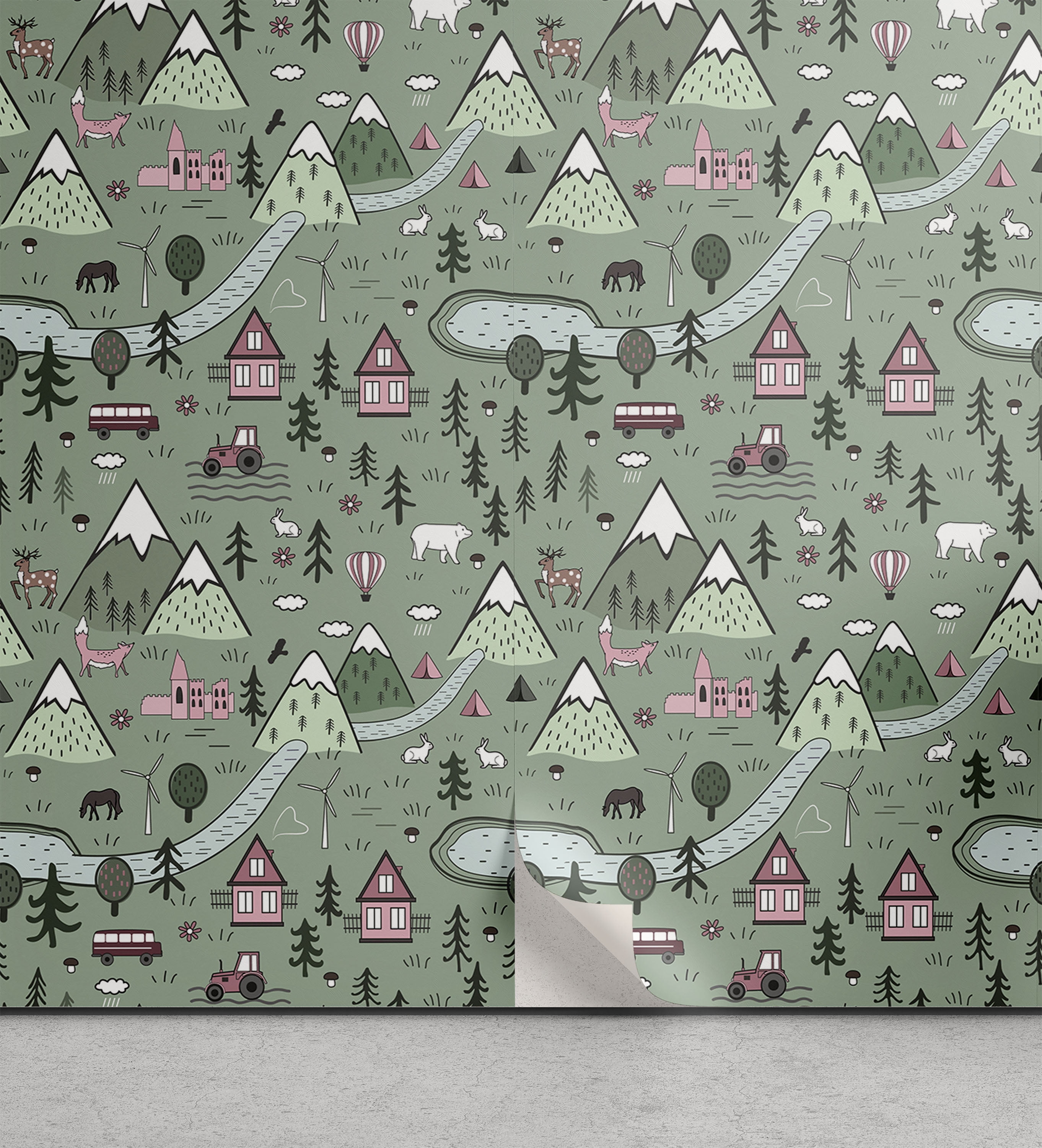 Ambesonne Landscape Peel & Stick Wallpaper for Home, Rural and Forest ...