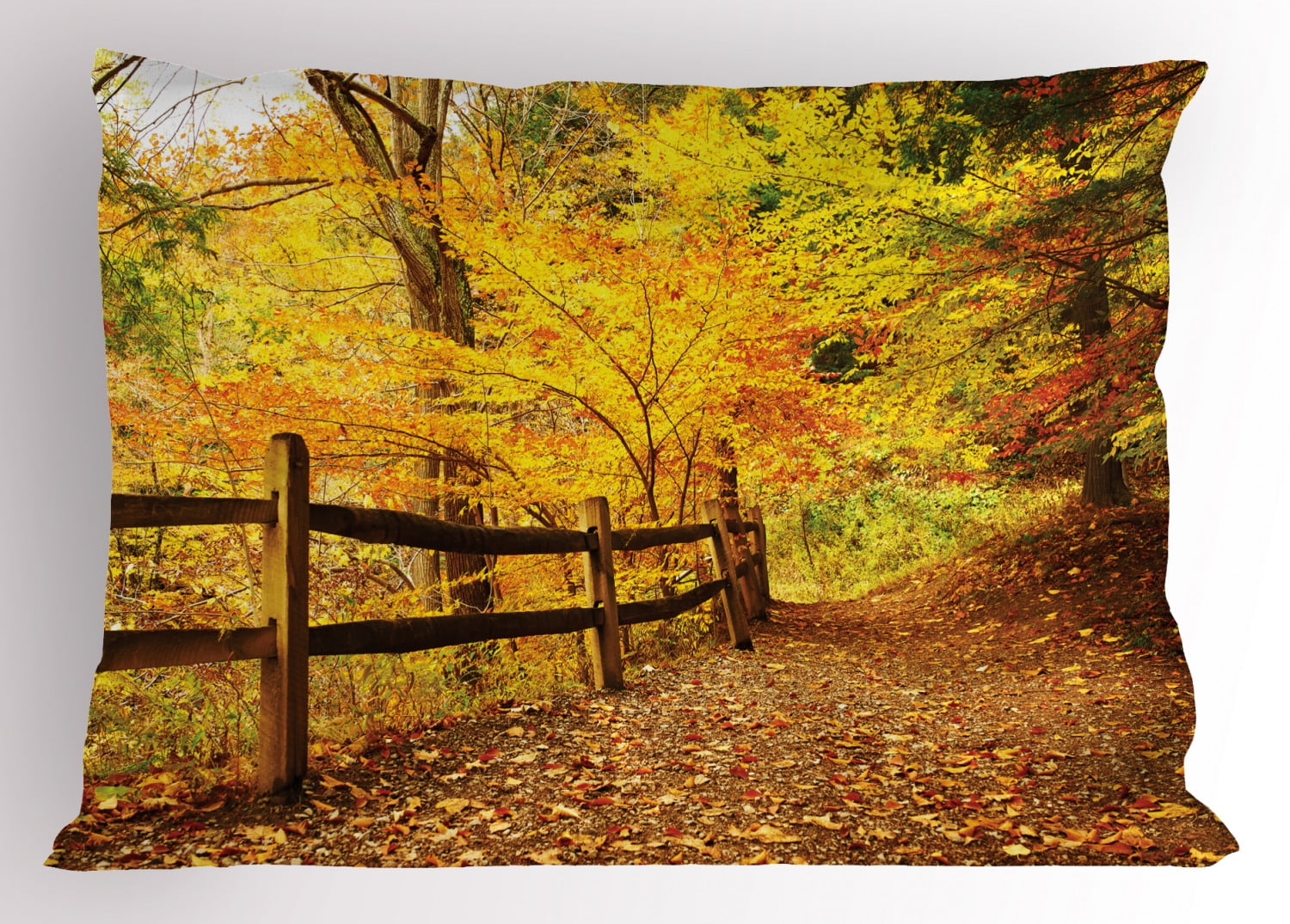 Ambesonne Landscape Pillow Sham, Fall Trees Leaf Road, 26" X 20 ...
