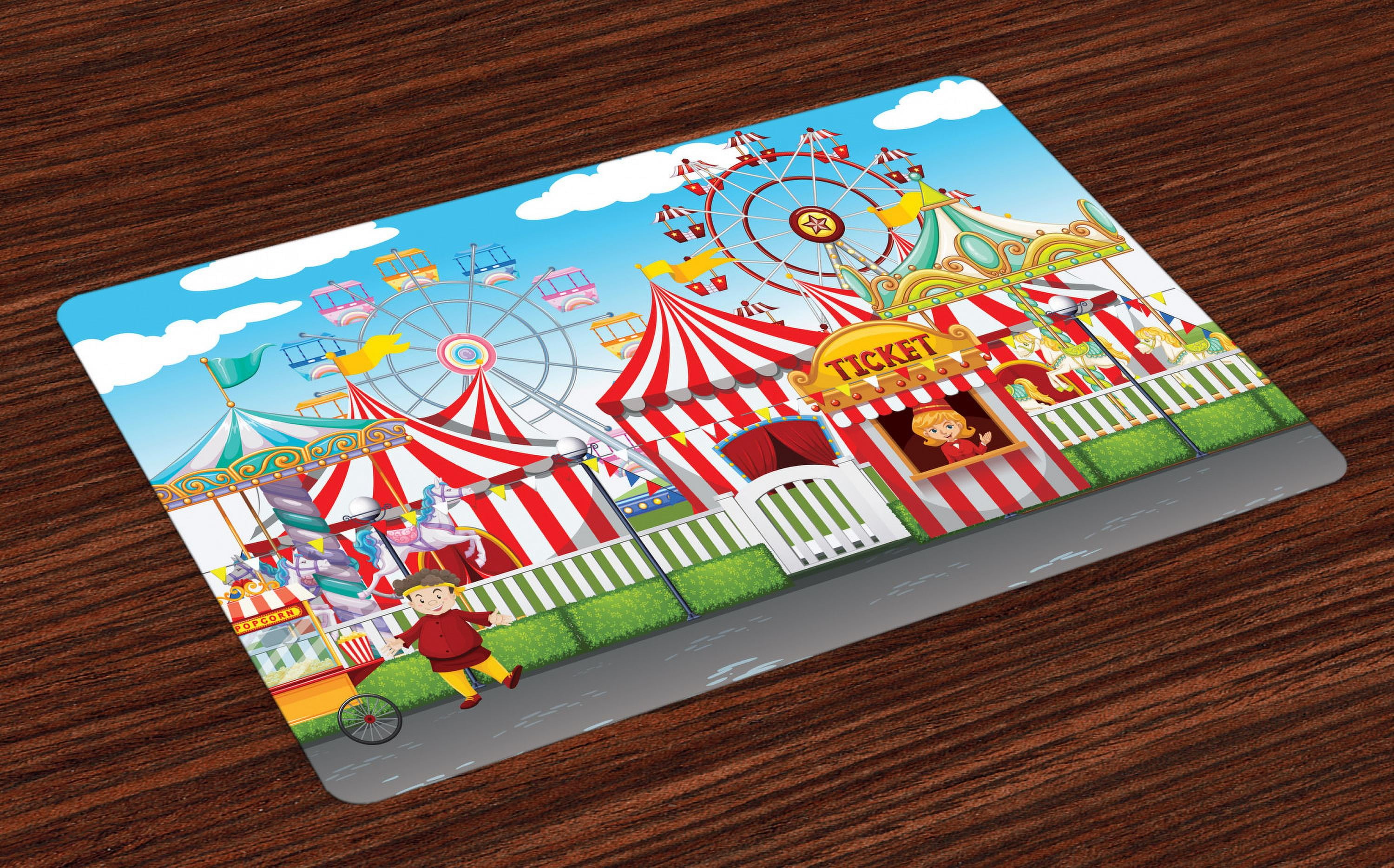 Ambesonne Landscape Place Mats Set of 4, Carnival Many Rides, Standard ...