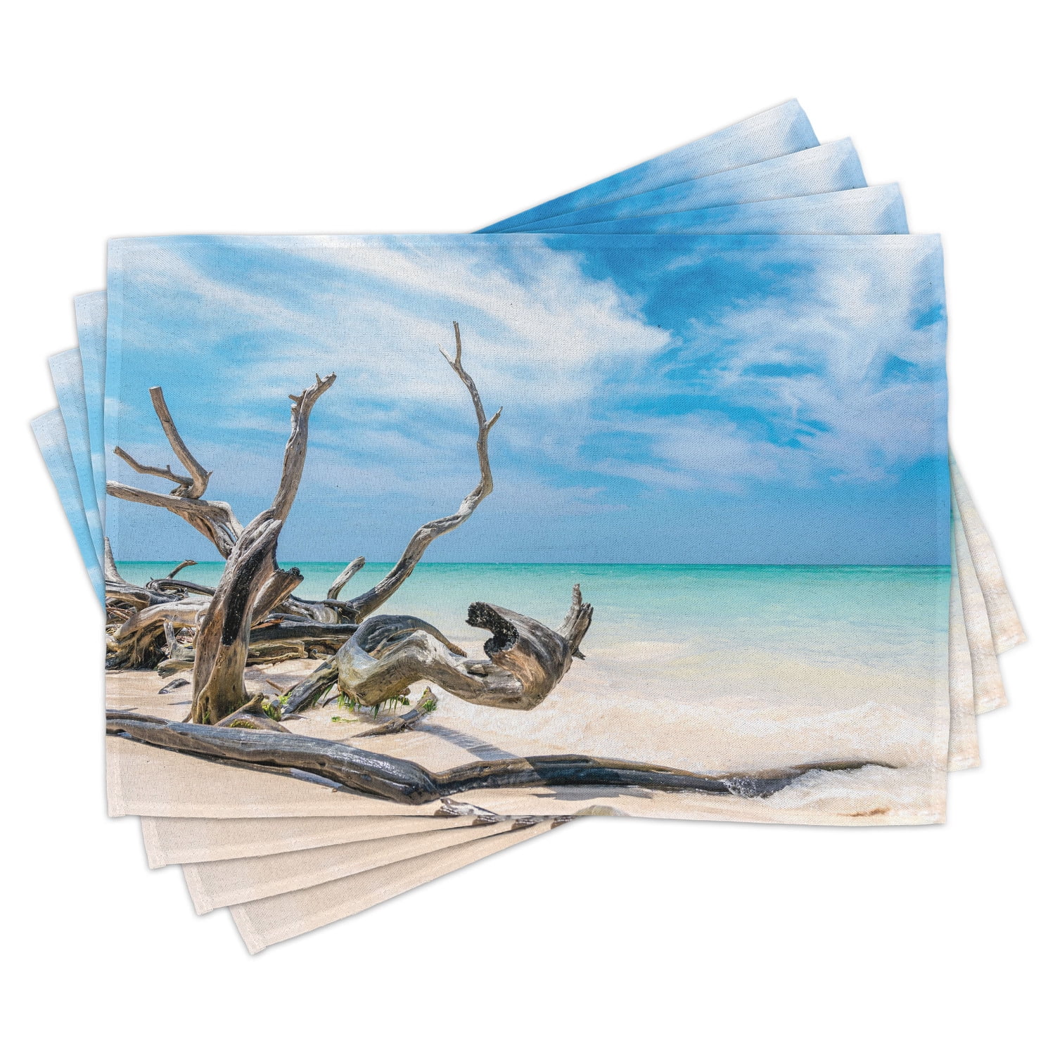 Ambesonne Landscape Place Mats Set of 4, Seascape Sandy Beach, Standard ...