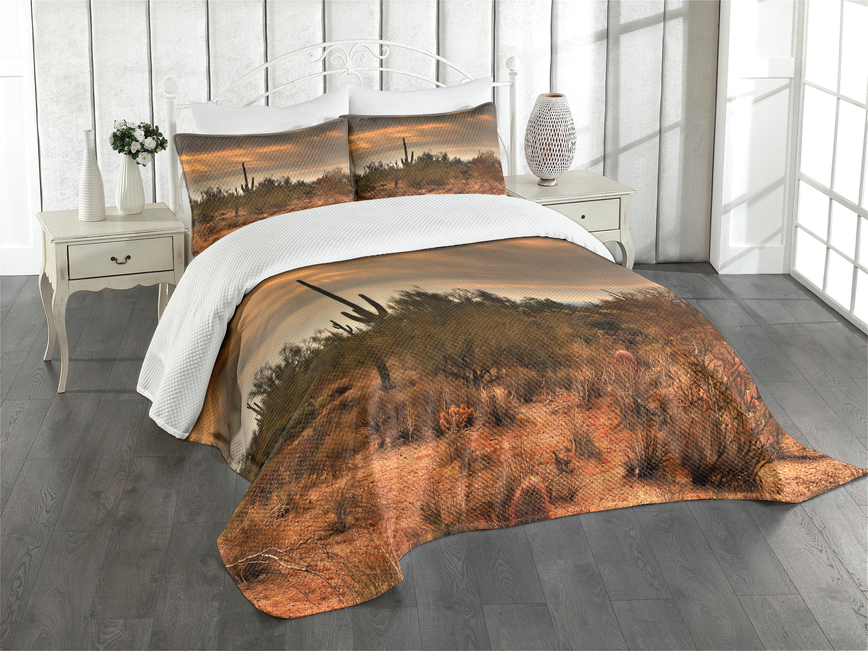 Ambesonne Landscape Quilted Bedspread Set 3 Pcs, Dramatic Shady Desert ...