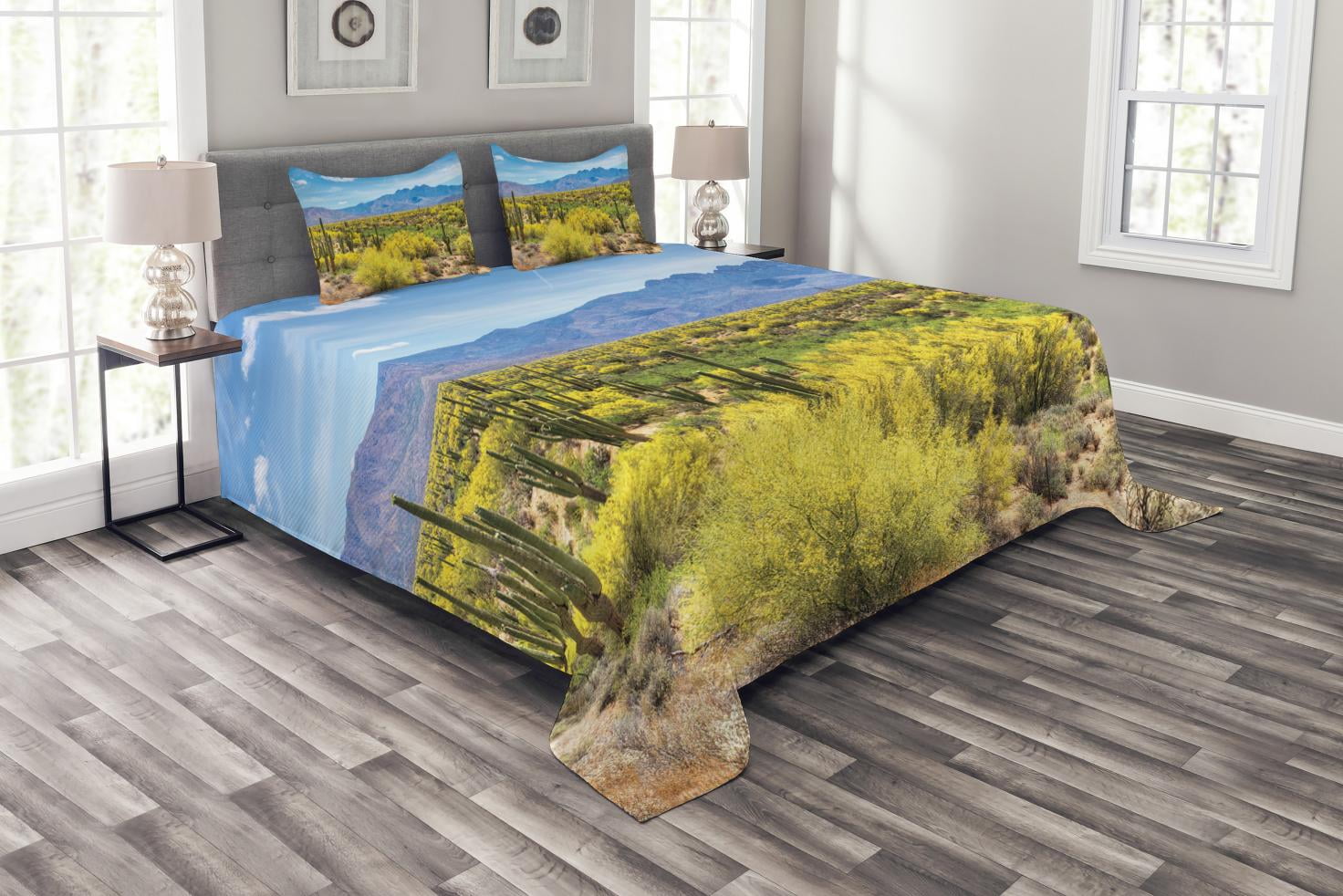 Ambesonne Landscape Quilted Bedspread Set 3 Pcs, Landscape of Desert ...