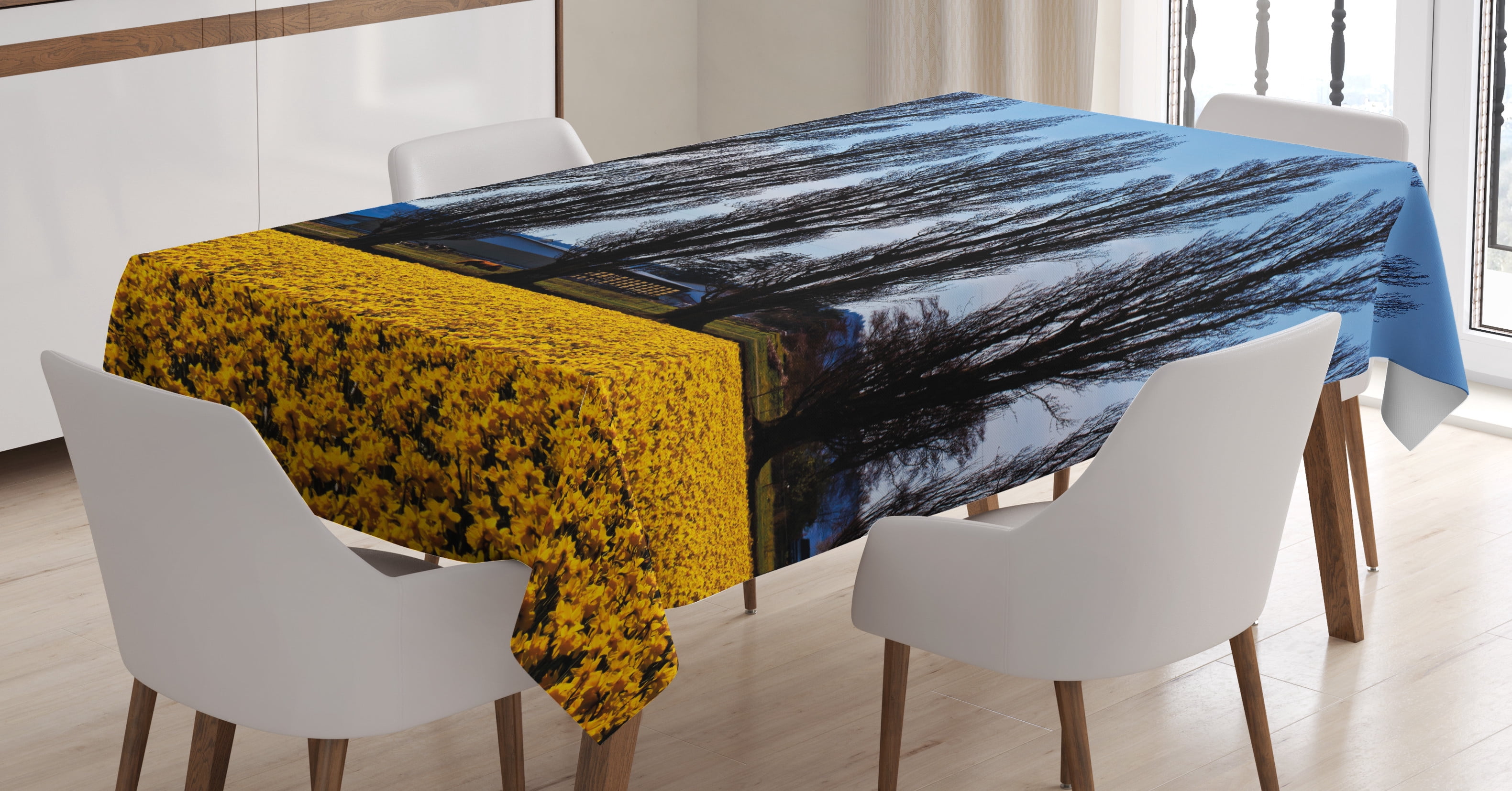 Ambesonne Landscape Tablecloth Rectangular Table Cover, Daffodil Field ...