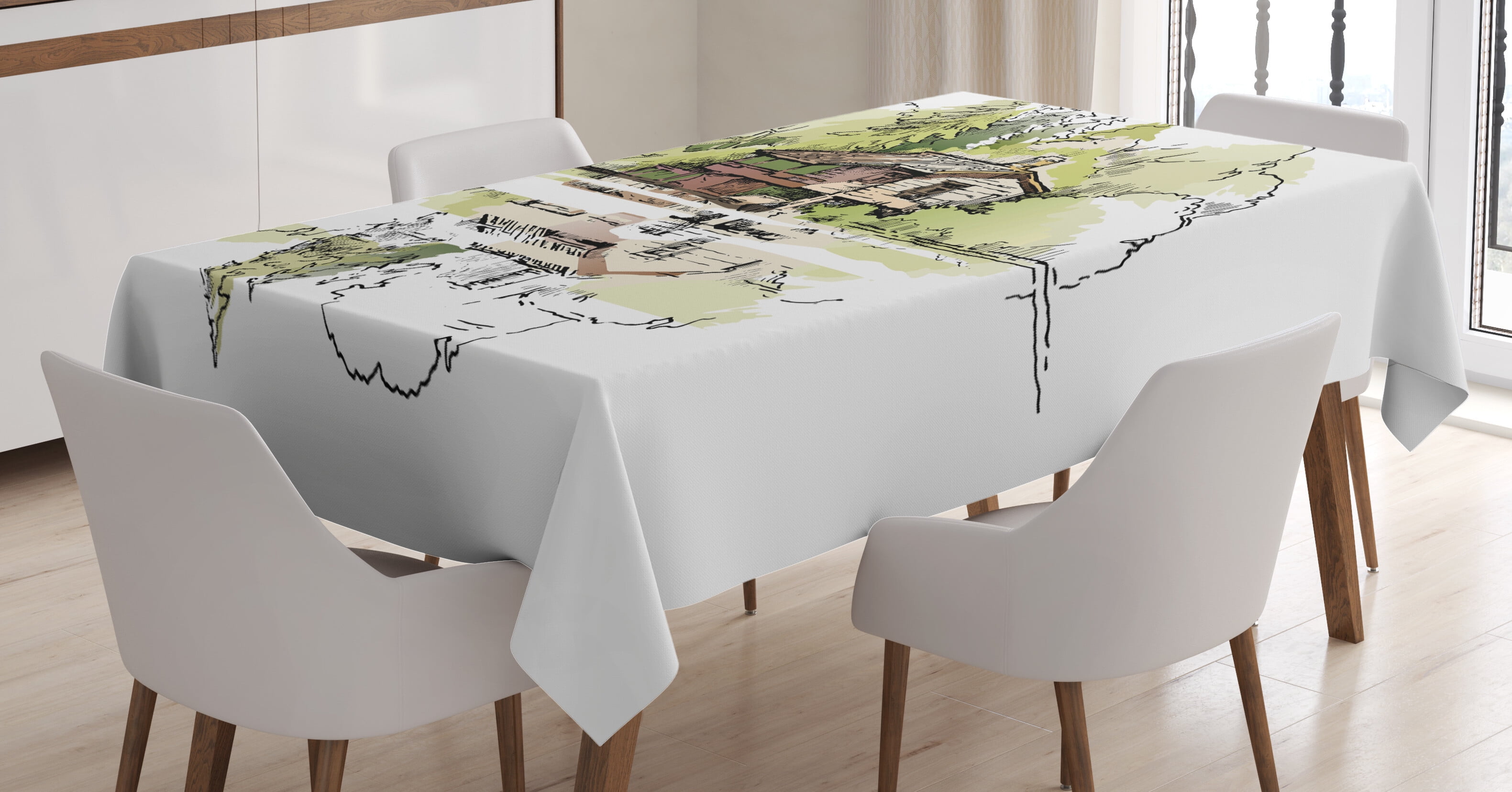 Ambesonne Landscape Tablecloth Rectangular Table Cover, Lake House in ...