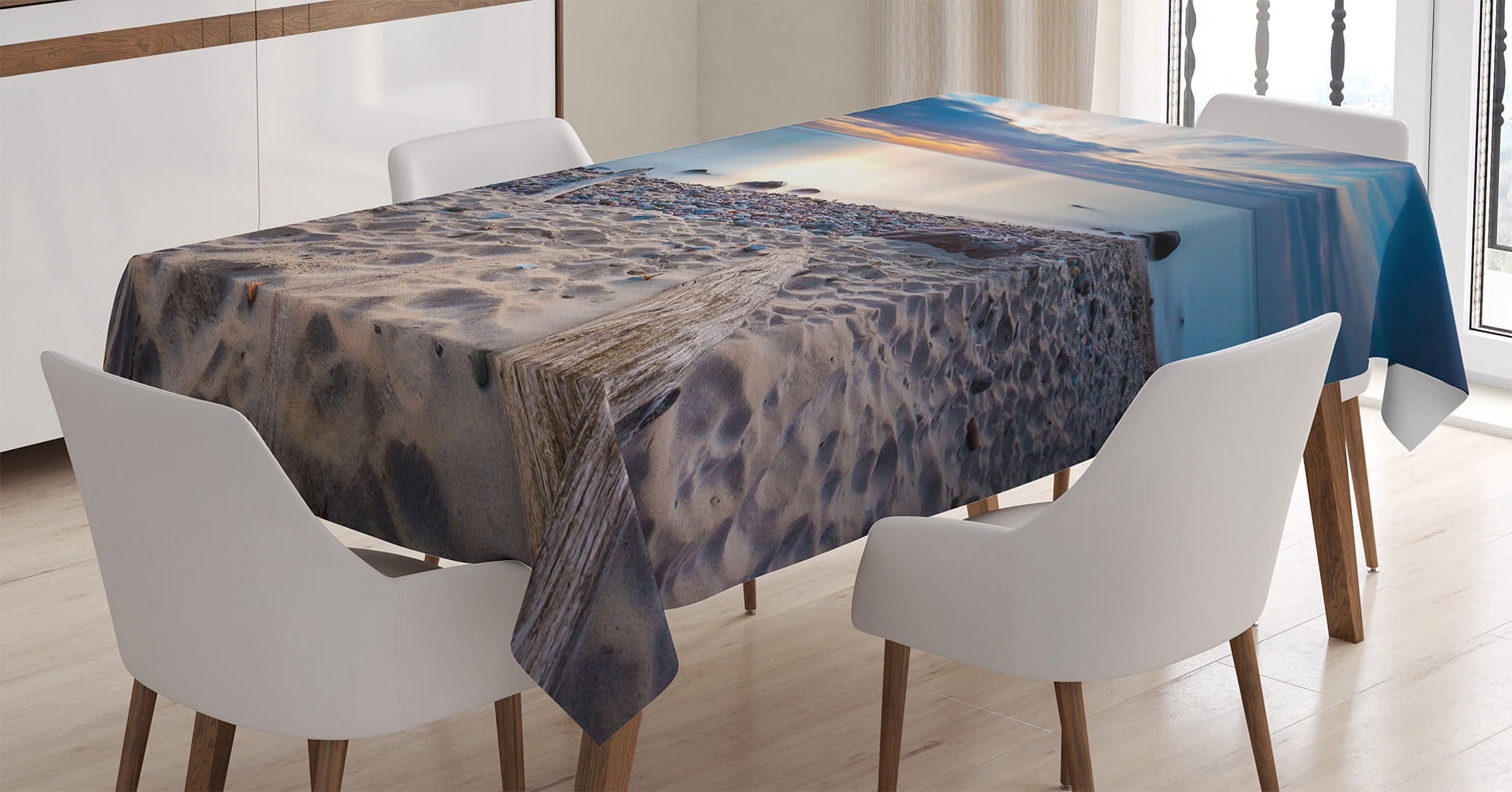 Ambesonne Landscape Tablecloth Rectangular Table Cover, Rocky Sea Shore ...