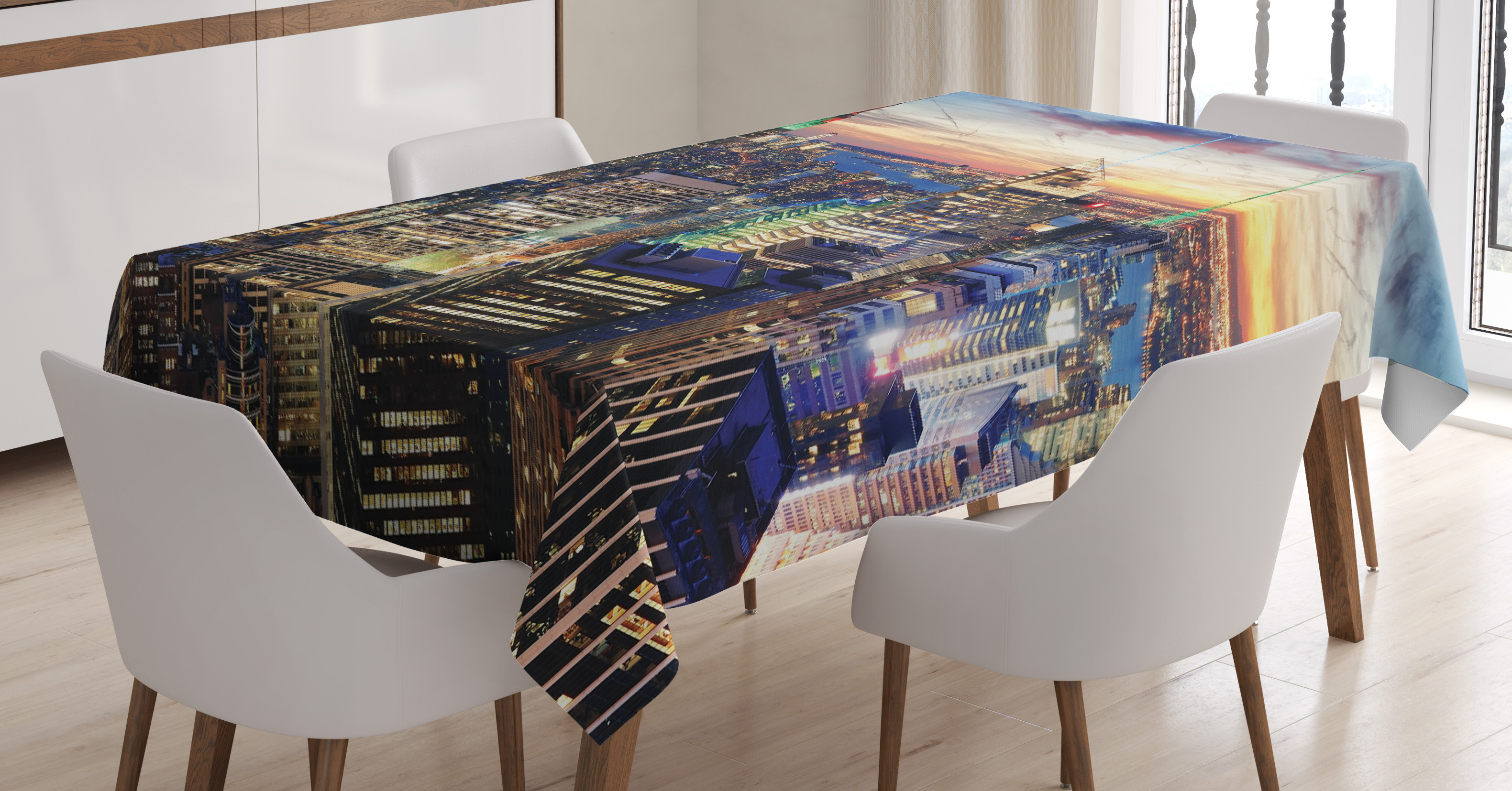 Ambesonne Landscape Tablecloth Rectangular Table Cover, Urban Skyline ...