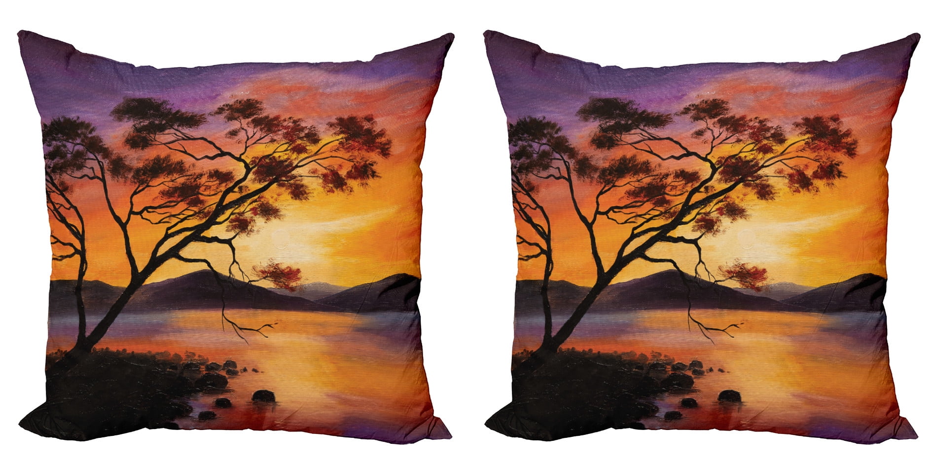 Ambesonne Landscape Throw Pillow Cover 2 Pack, River Mountain Sunset ...