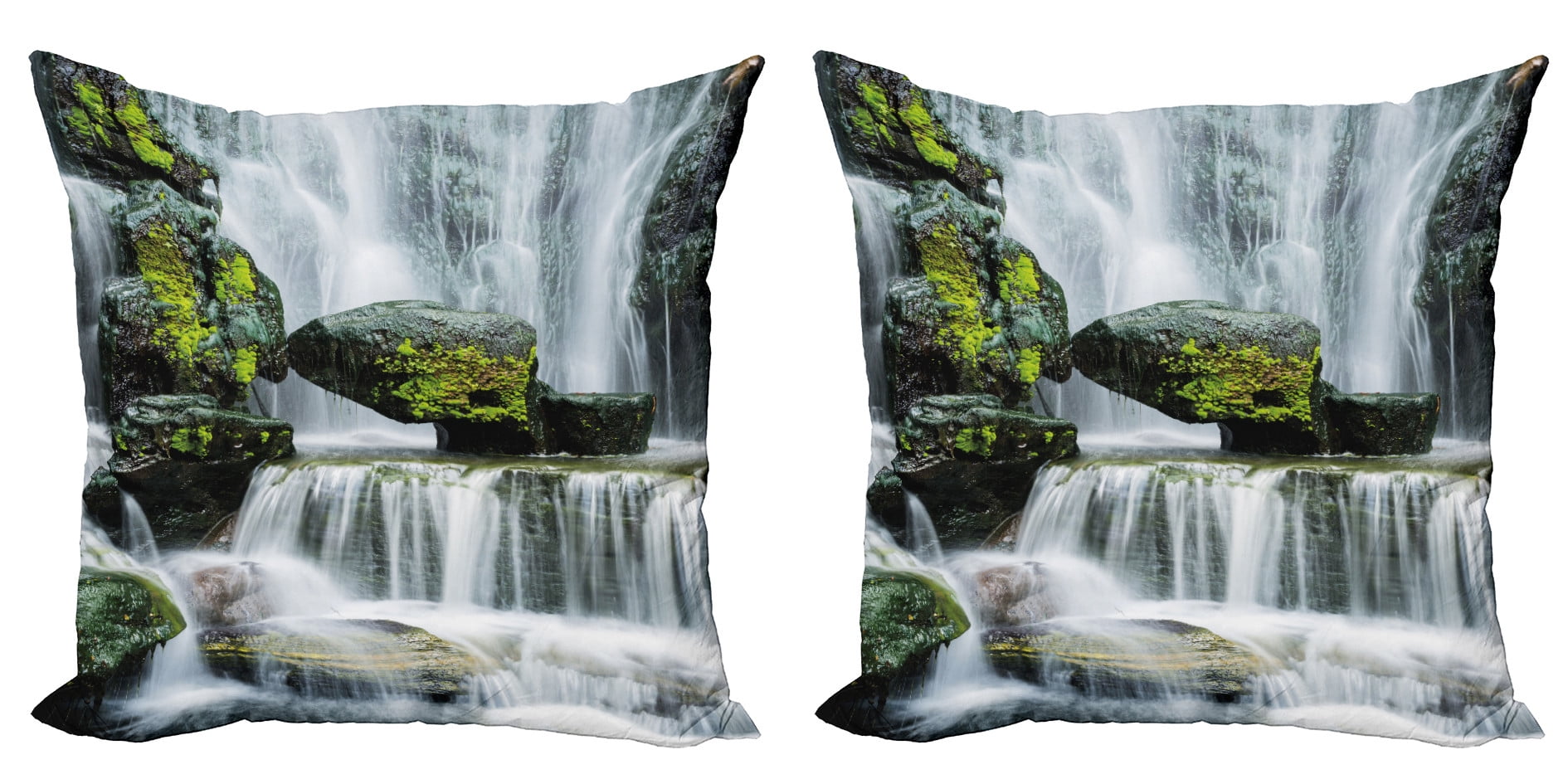 Ambesonne Landscape Throw Pillow Cover 2 Pack, Waterfall with Rocks, 24 ...