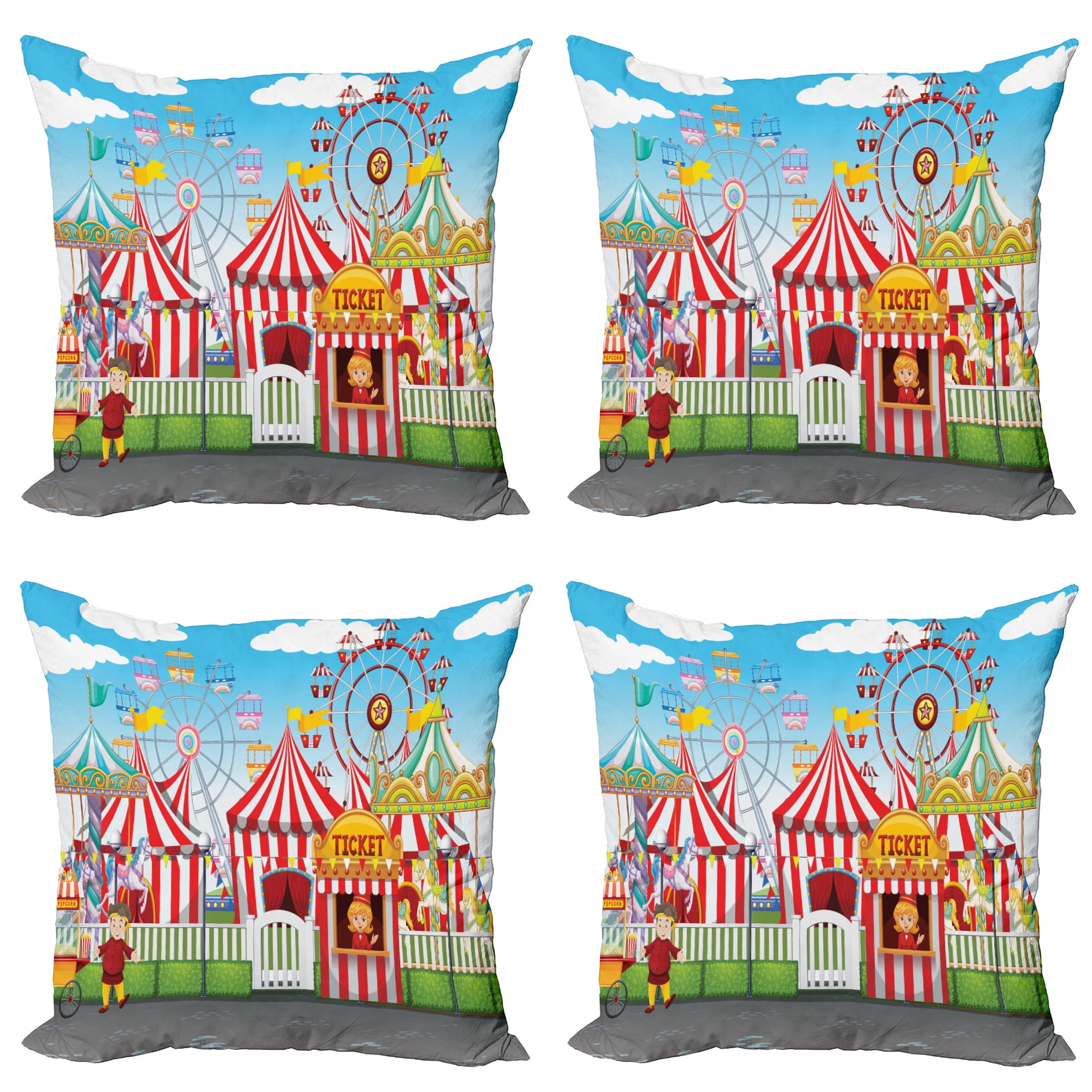 Ambesonne Landscape Throw Pillow Cover 4 Pack, Carnival Many Rides, 20 ...