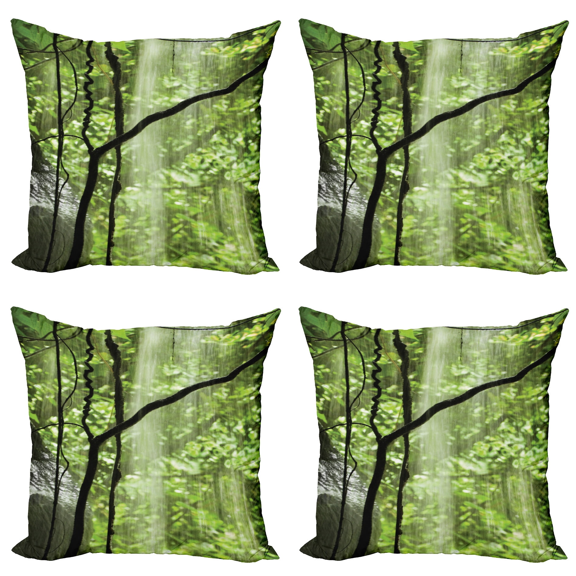 Ambesonne Landscape Throw Pillow Cover 4 Pack, Jungle Waterfall Tree ...