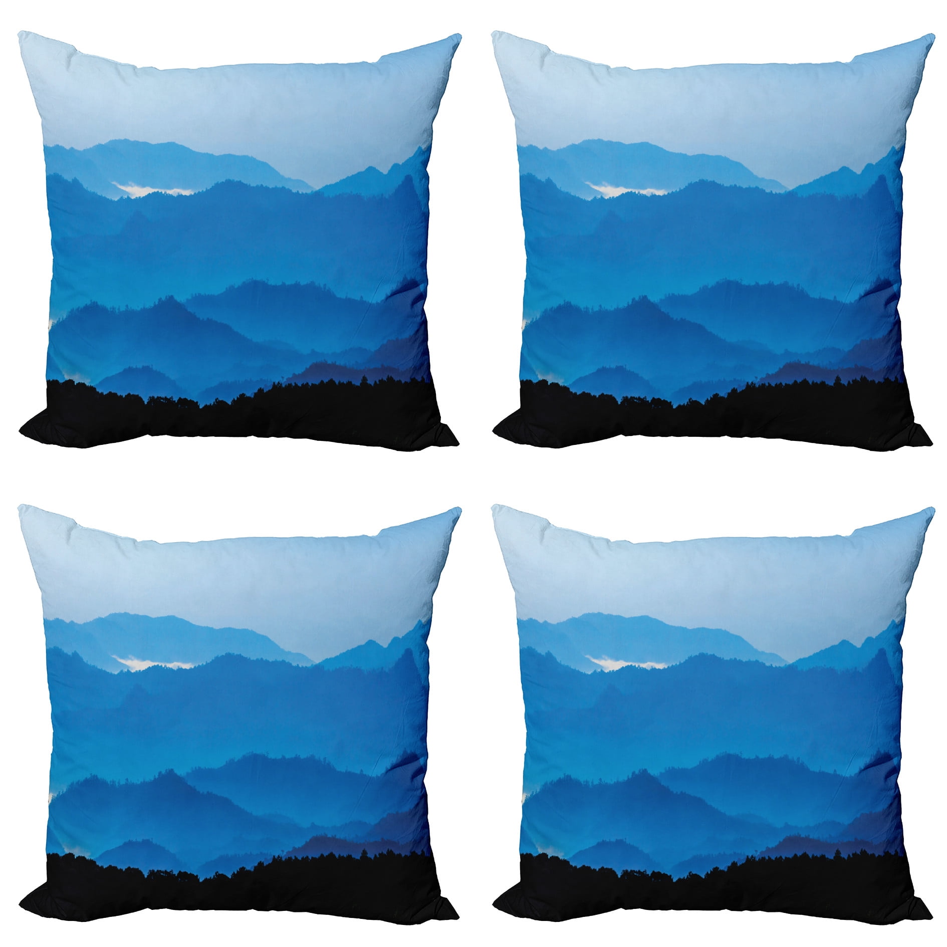 Ambesonne Landscape Throw Pillow Cover 4 Pack, Misty Mountain Levels ...