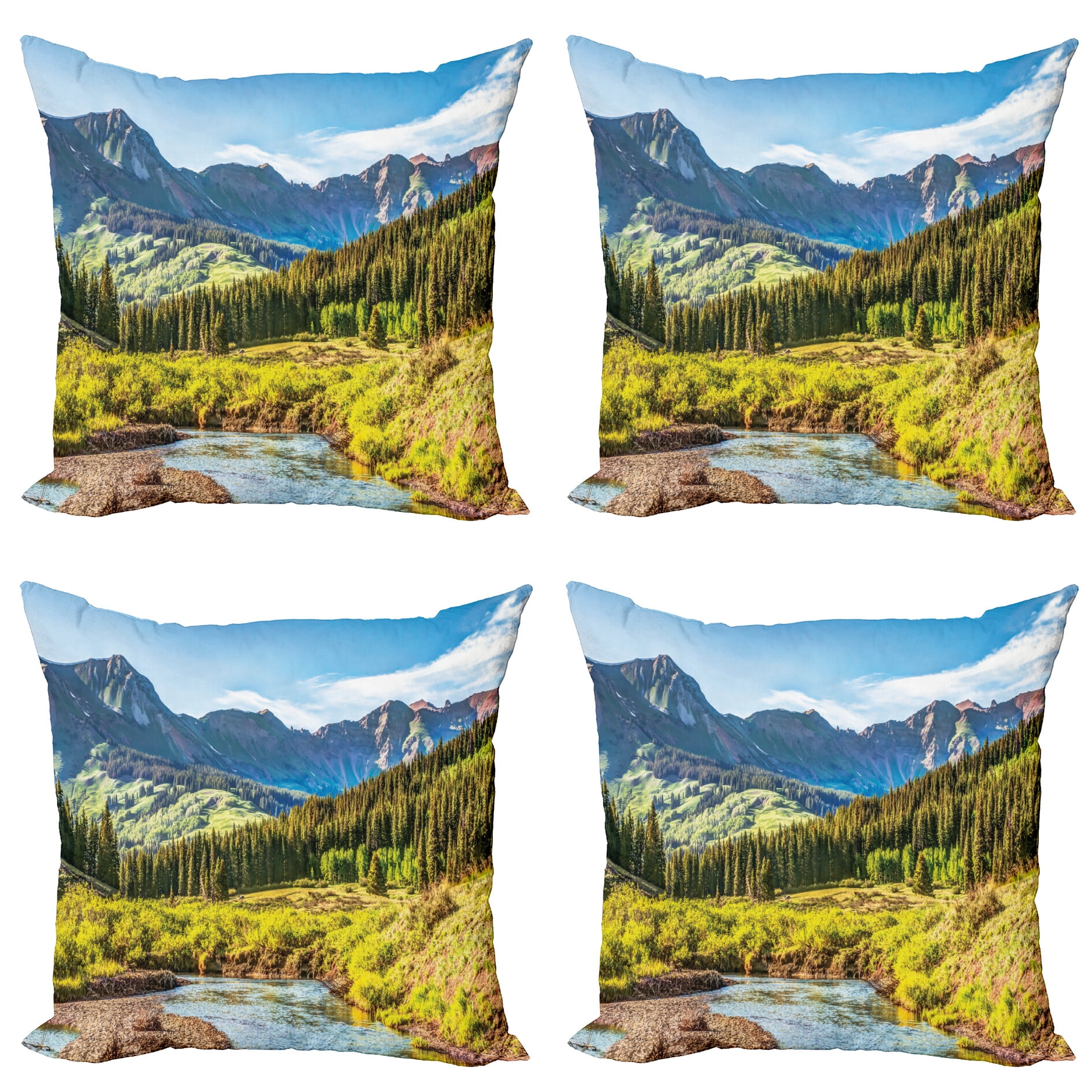 Ambesonne Landscape Throw Pillow Cover 4 Pack, Mountain Forest River ...