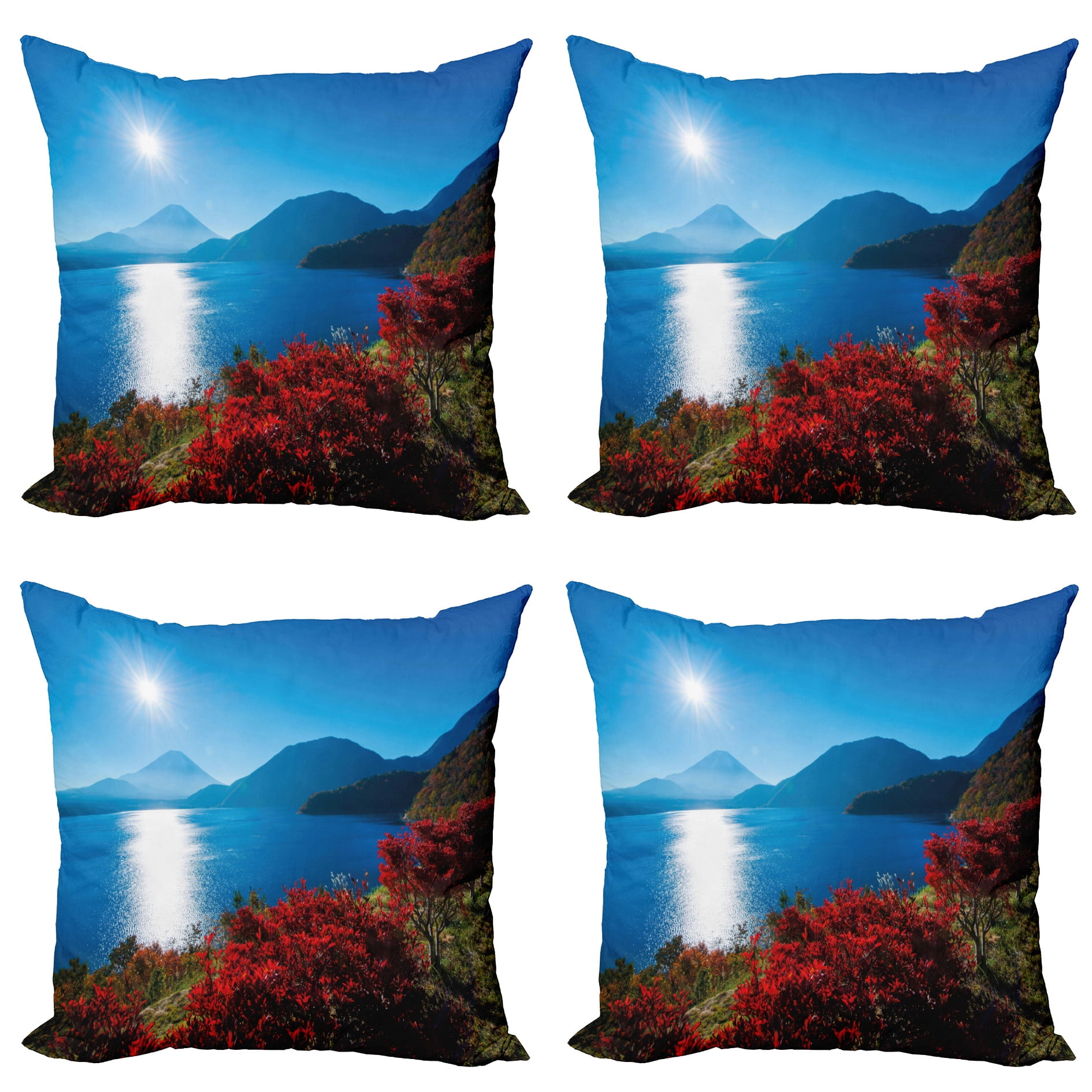 Ambesonne Landscape Throw Pillow Cover 4 Pack, Sunny Autumn Mountain ...