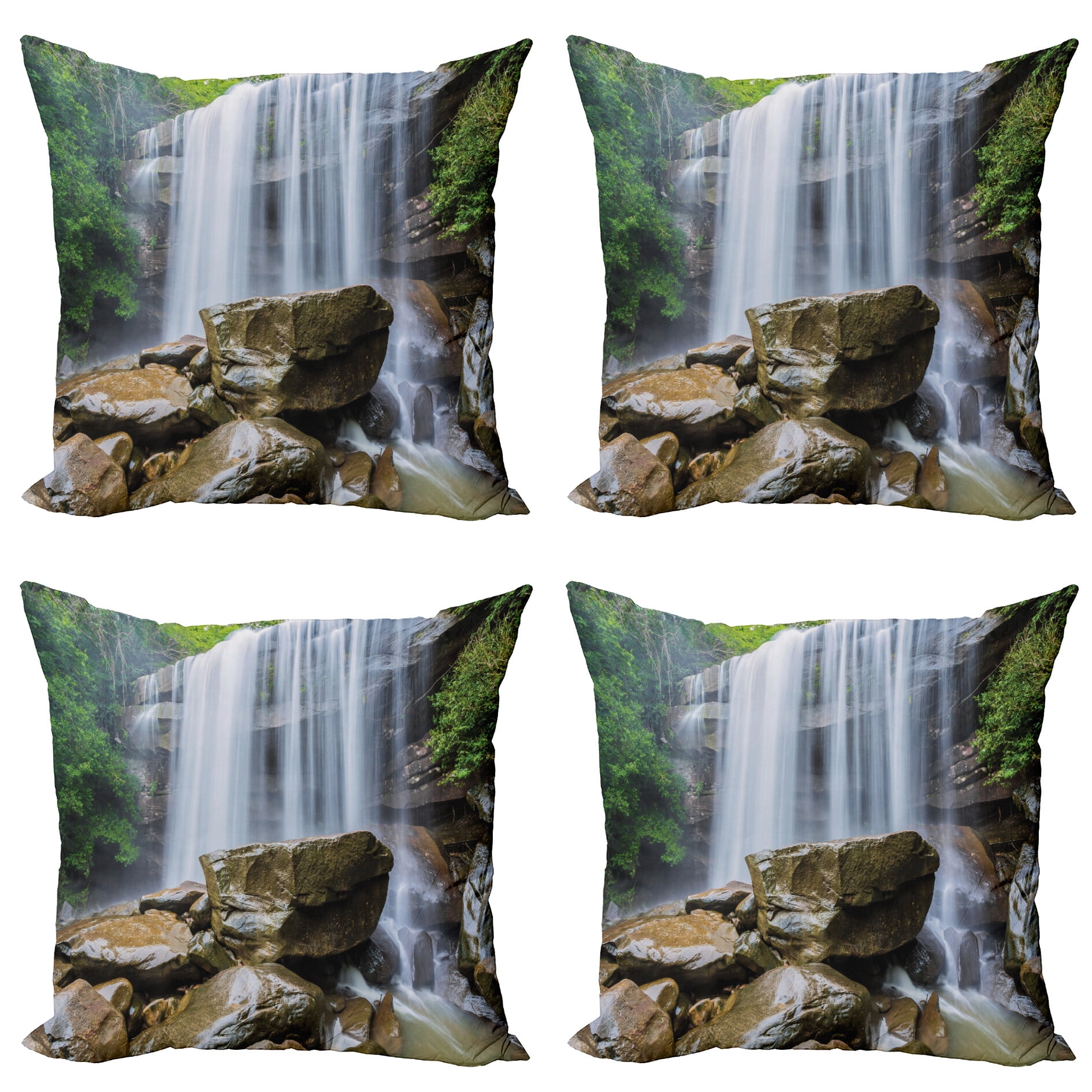 Ambesonne Landscape Throw Pillow Cover 4 Pack, Tropical Waterfalls, 24 ...