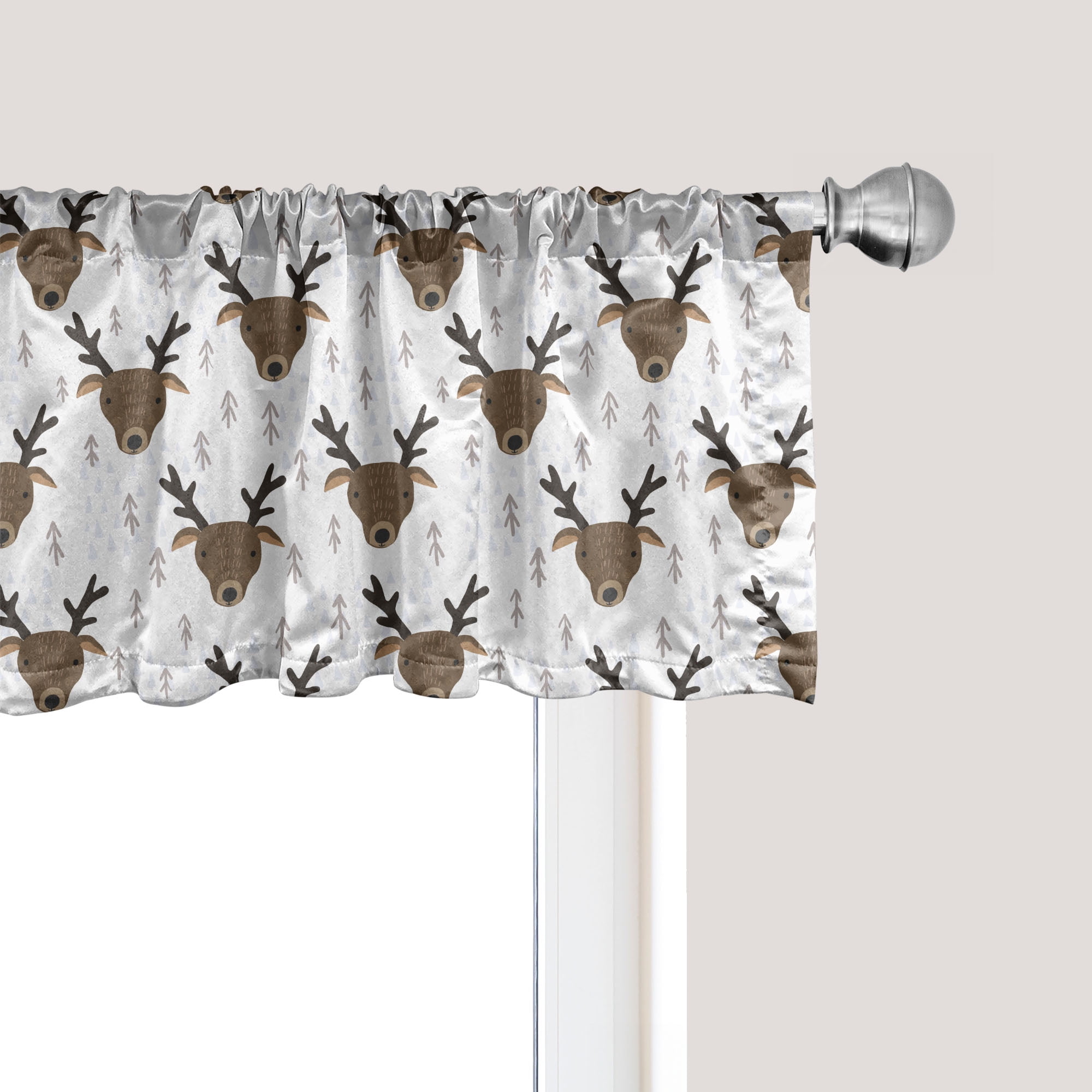 Ambesonne Landscape Window Valance, Deer Heads and Fir Trees, 54" X 12 ...