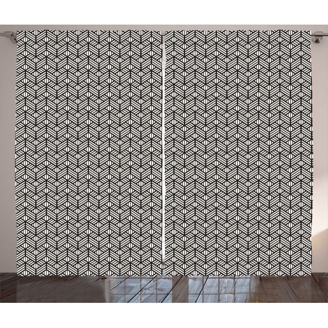 Ambesonne Lattice Curtains 2 Panel Set, Geometric Grid Mesh Tiles, 108 ...