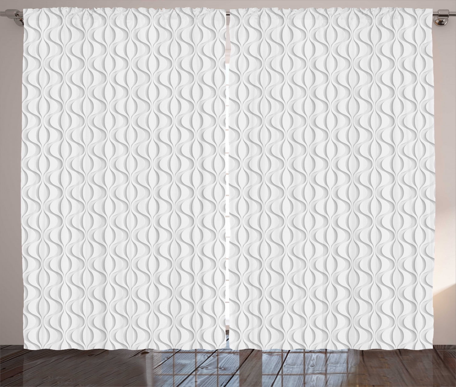 Ambesonne Lattice Curtains 2 Panel Set, Vertical Curvy Lines Modern ...