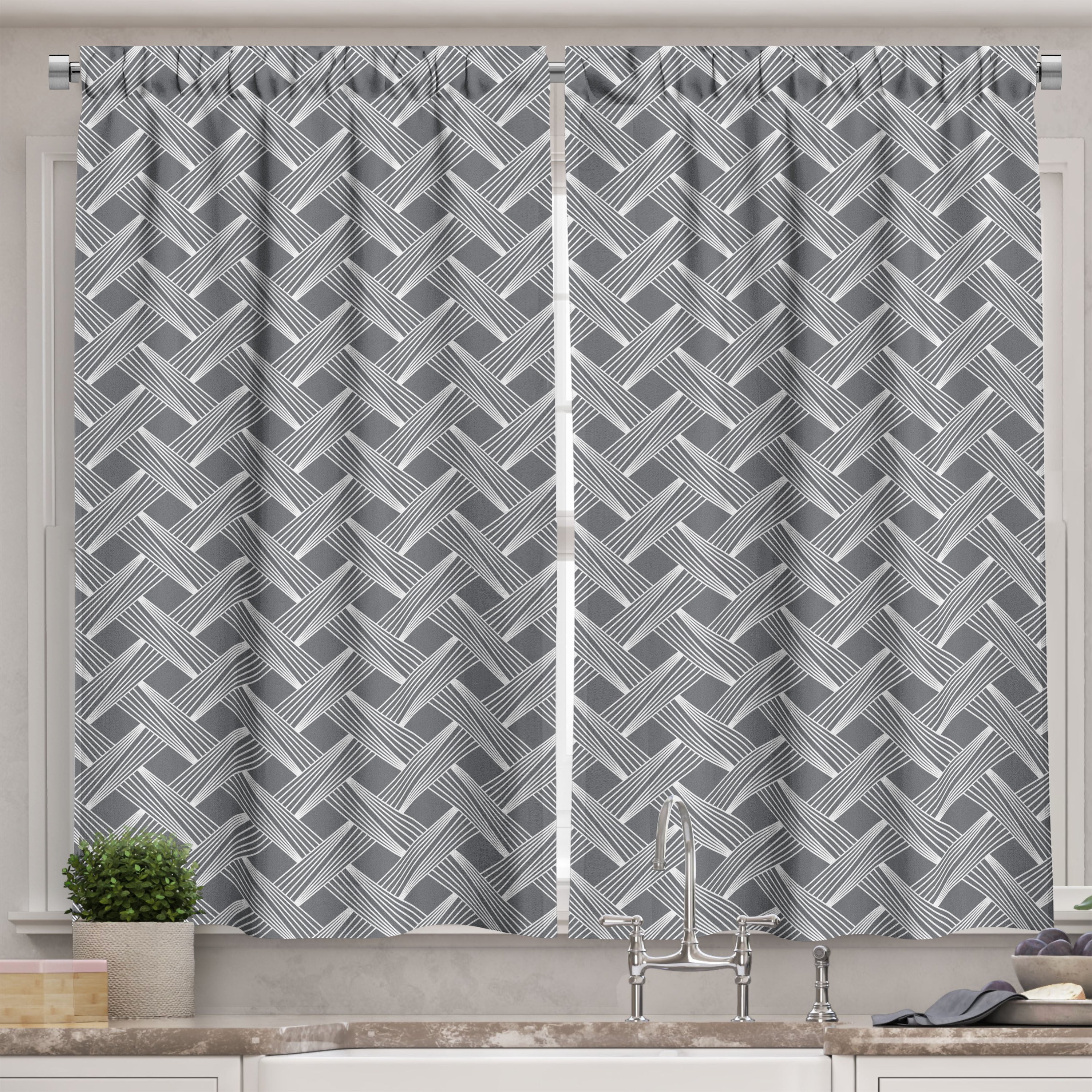 Ambesonne Lattice Kitchen Curtains, Intersecting Mesh Lines, 55"x36 ...