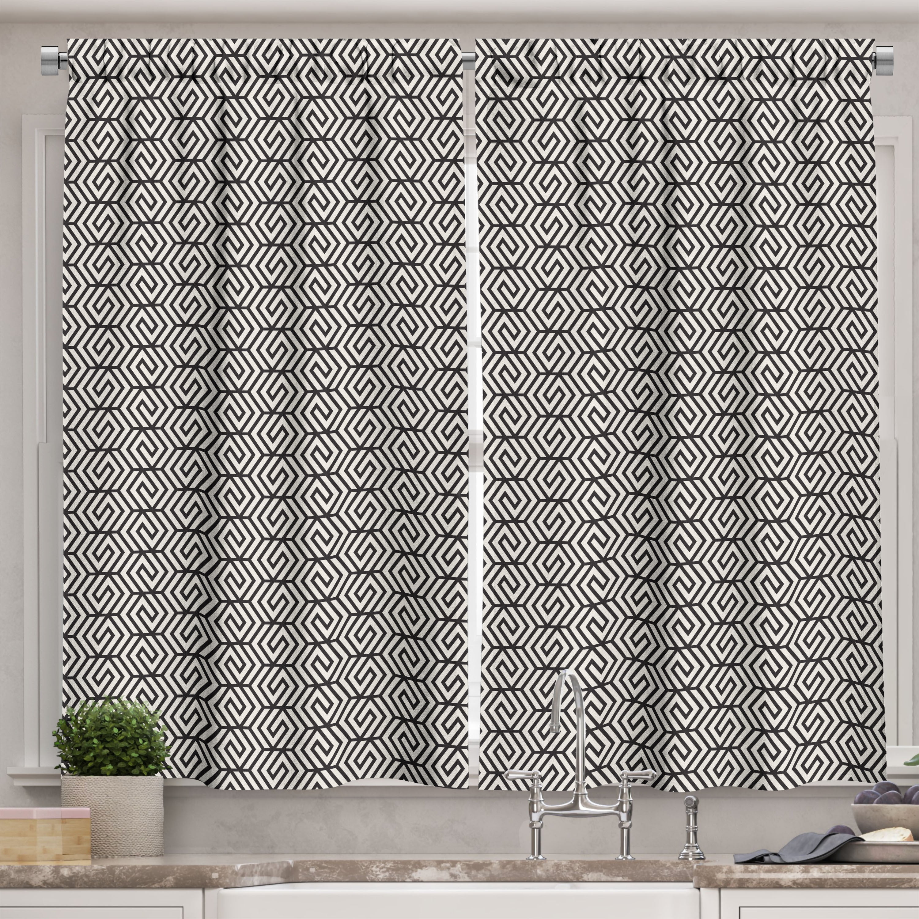 Ambesonne Lattice Kitchen Curtains, Twisted Lines in Hexagons, 55"x45 ...