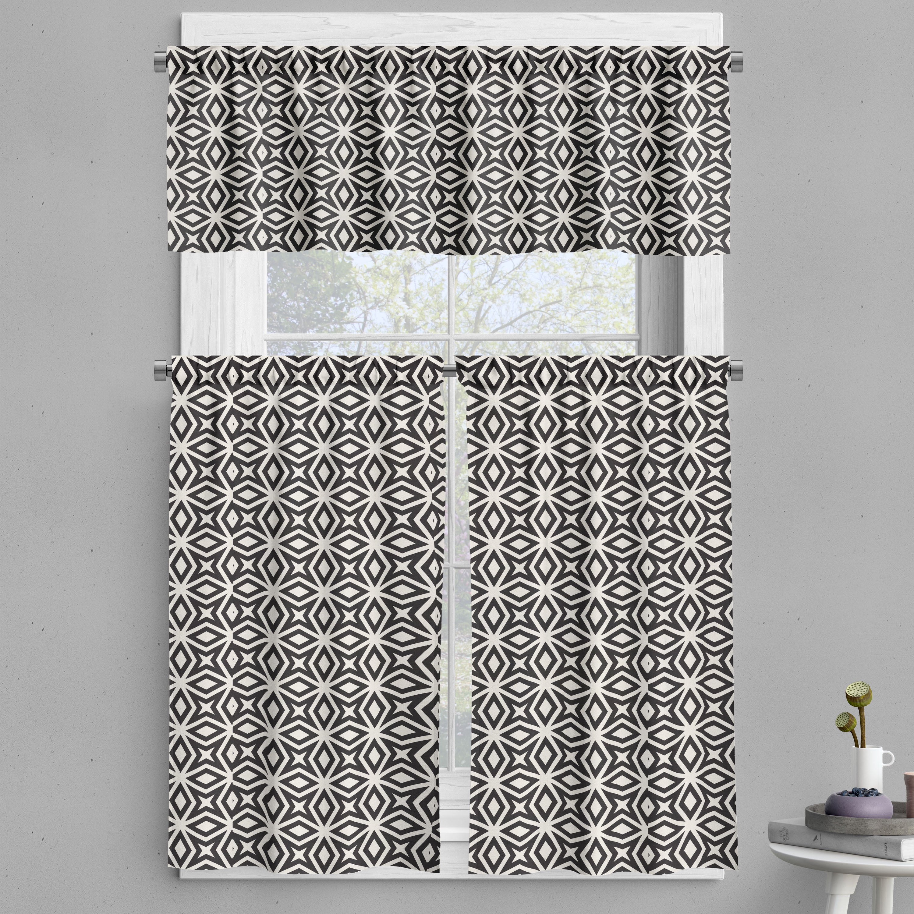 Ambesonne Lattice Valance & Curtain, Repeating Star Shapes Mesh, 55"x24 ...