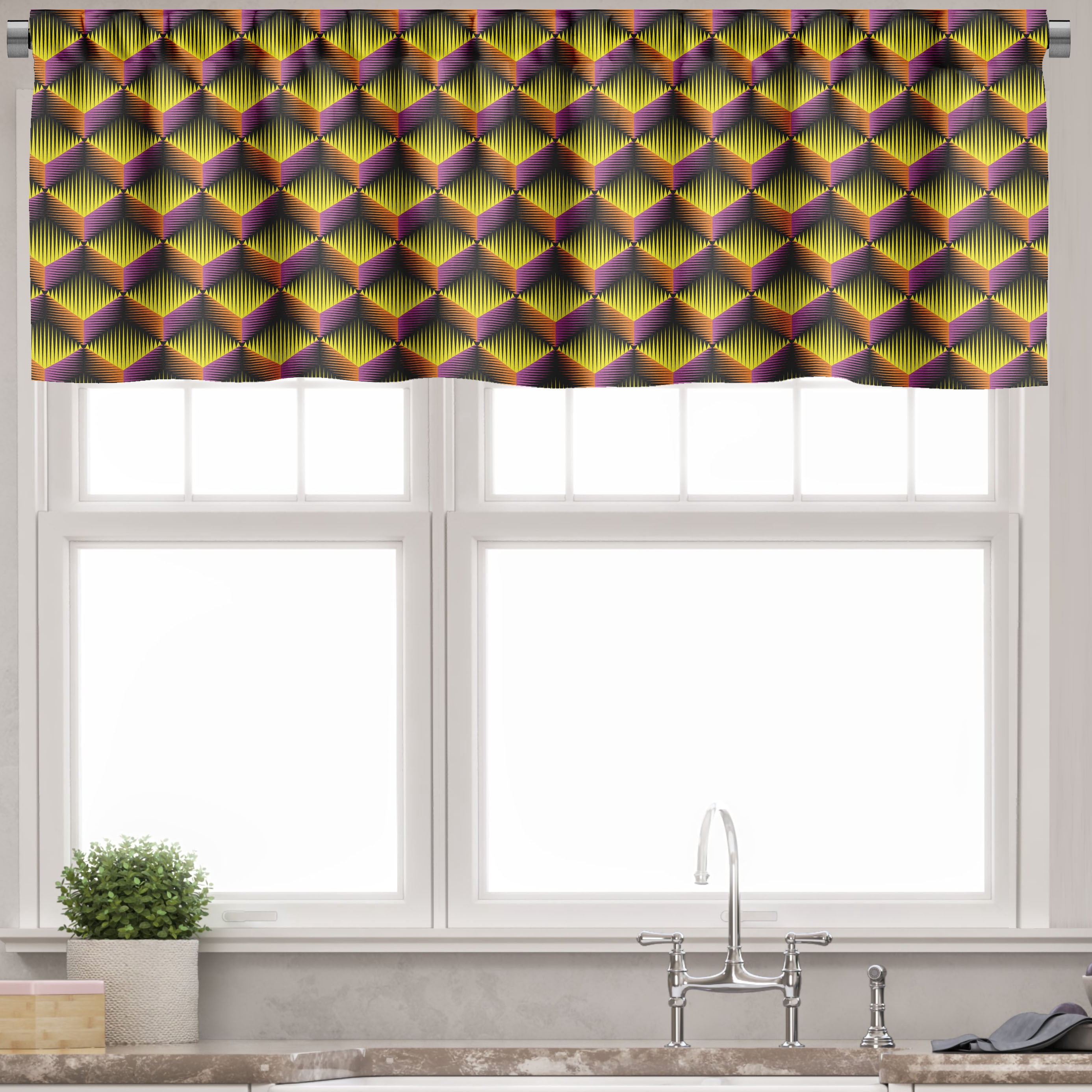 Ambesonne Lattice Valance Pack of 2, 3D Cubes Vibrant Colors, 54"X12 ...