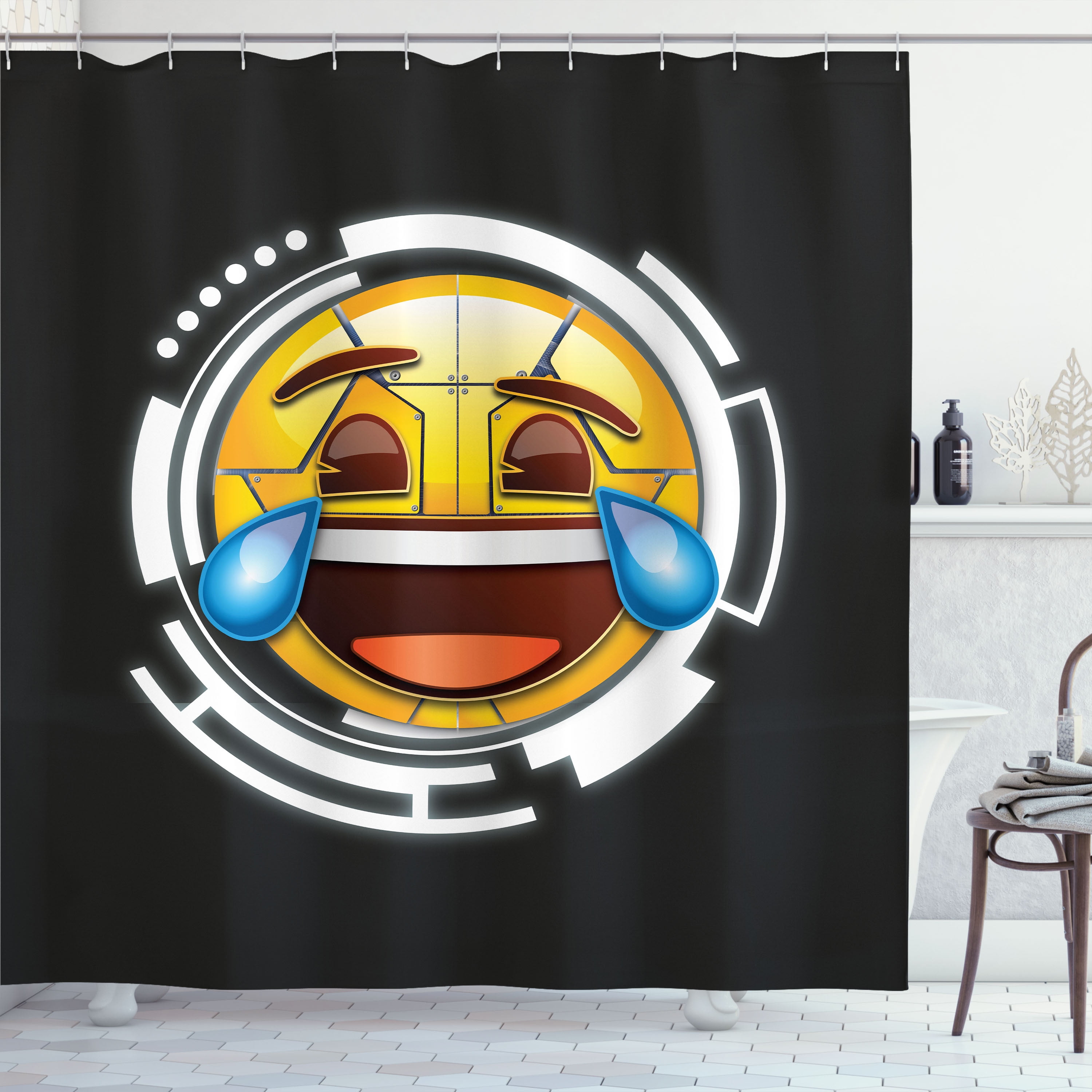 Ambesonne Laughing Emoji Shower Curtain, Face with Tears Fun, 69"Wx70"L ...