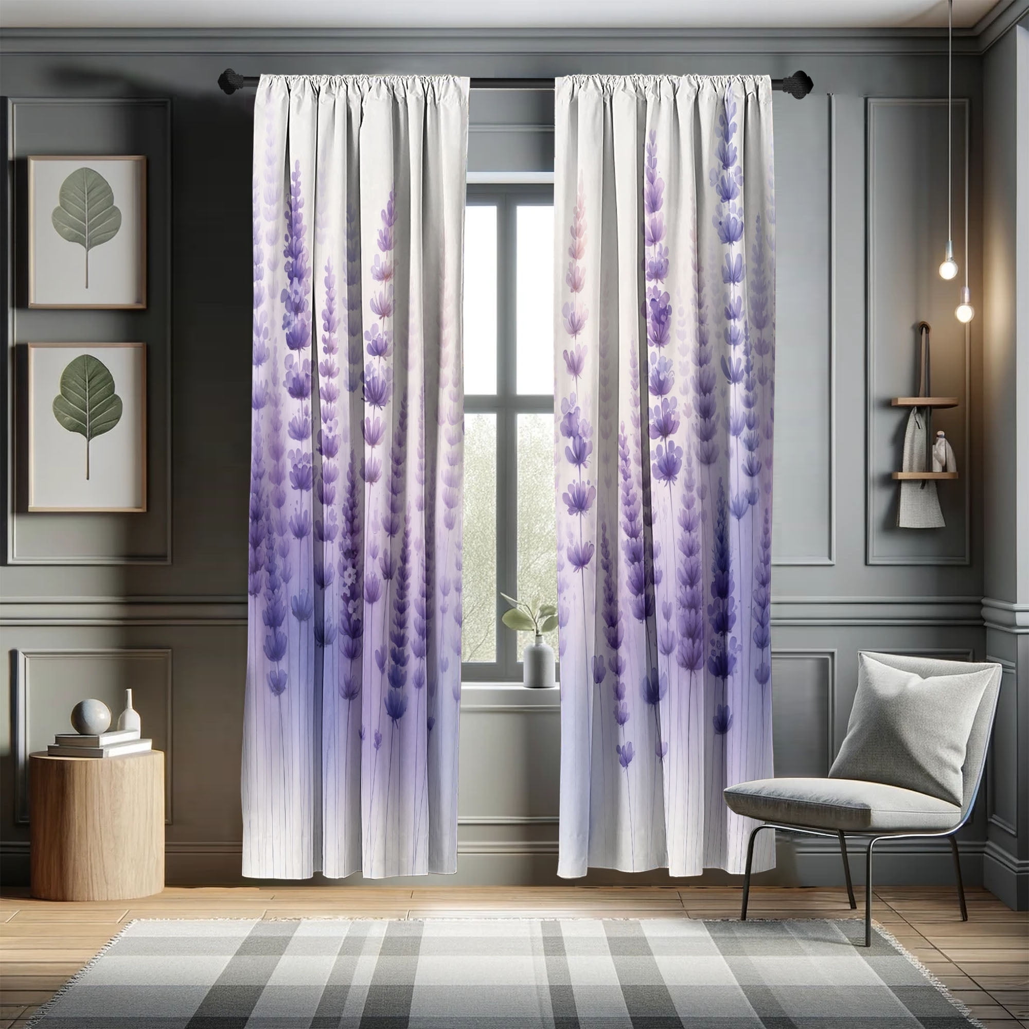 Ambesonne Lavender Curtains, Dreamy Purple Flowers Art, Pair of 28"x95 ...