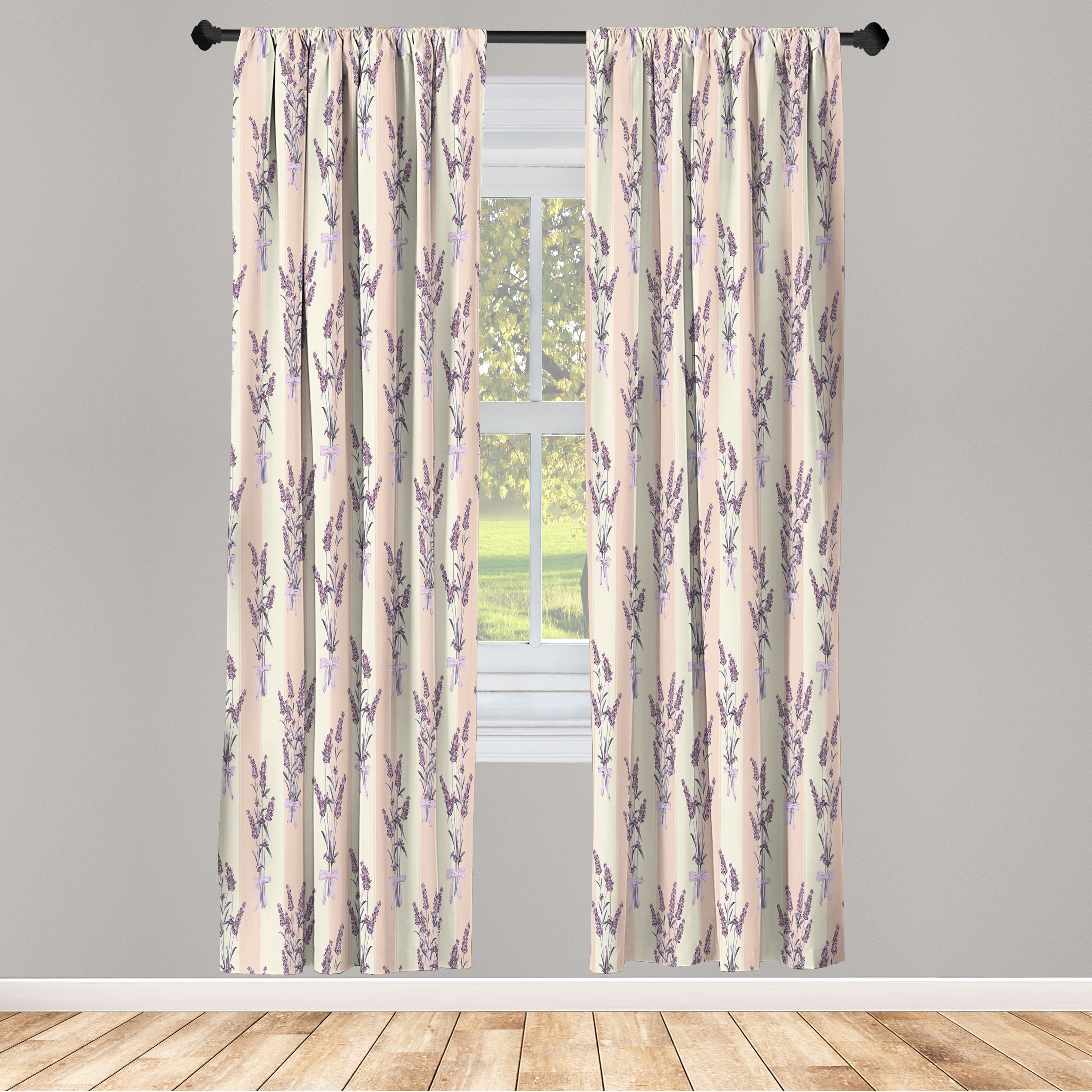 Ambesonne Lavender Curtains, Stripes Flowers Romantic, Pair of 28"x95 ...
