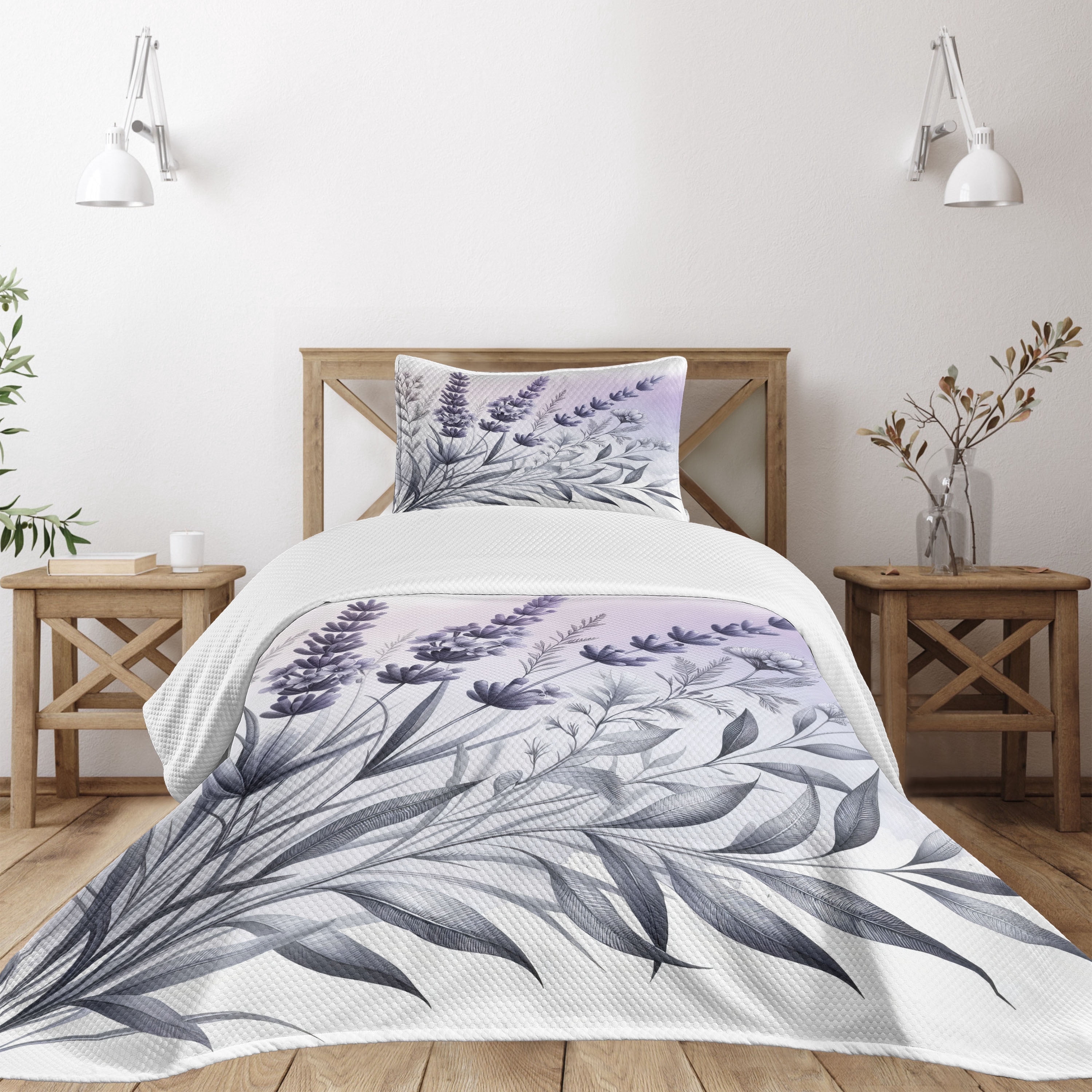 Ambesonne Lavender Quilted Bedspread Set 2 Pcs, Cloudy Detail Dream ...