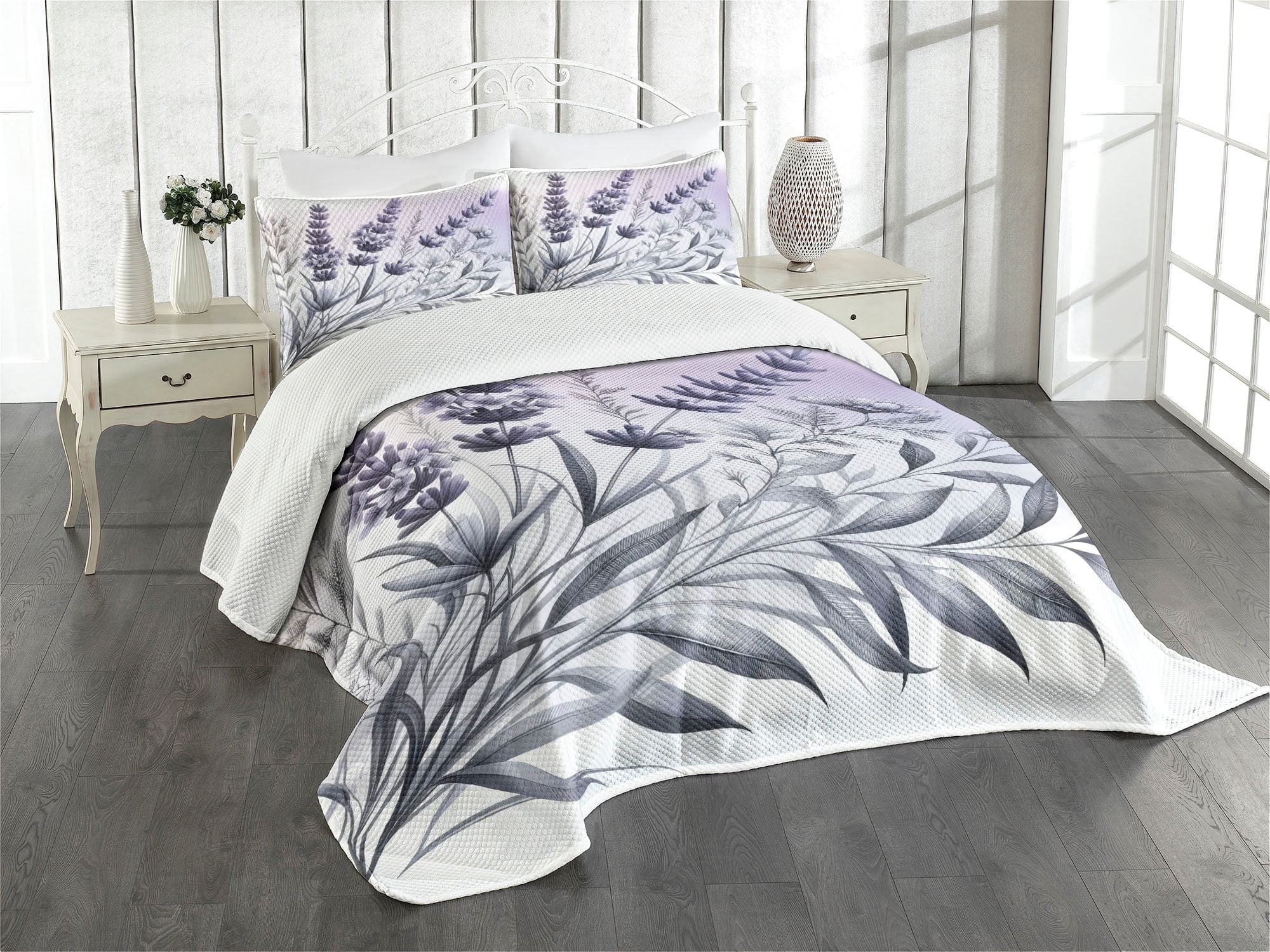 Ambesonne Lavender Quilted Bedspread Set 3 Pcs, Cloudy Detail Dream ...