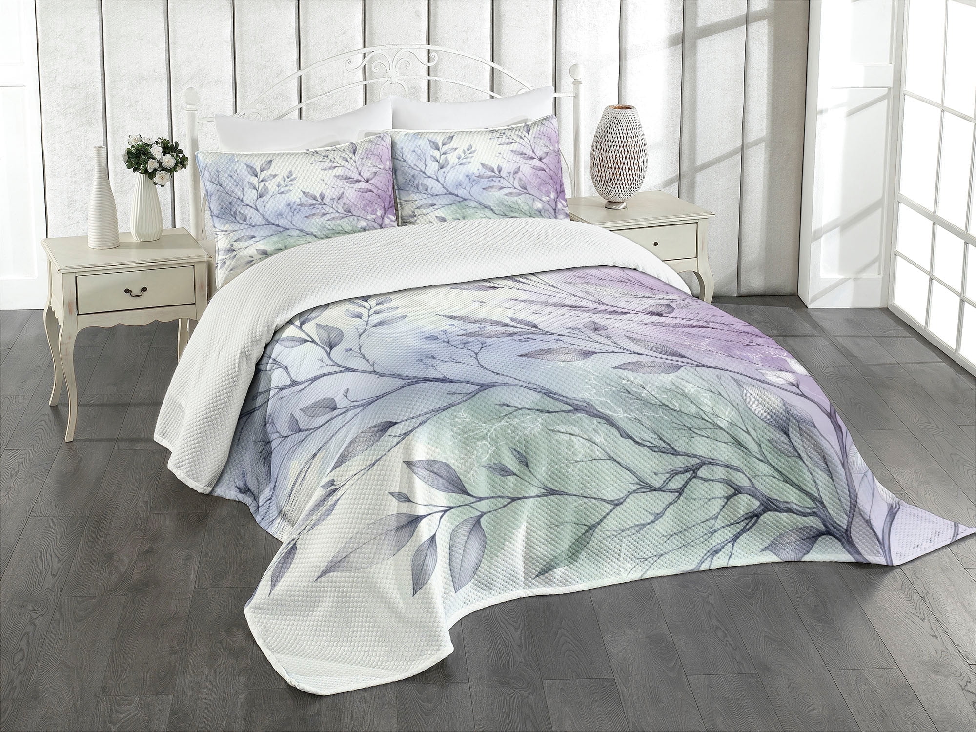Ambesonne Lavender Quilted Bedspread Set 3 Pcs, Dreamy Art Purplish ...
