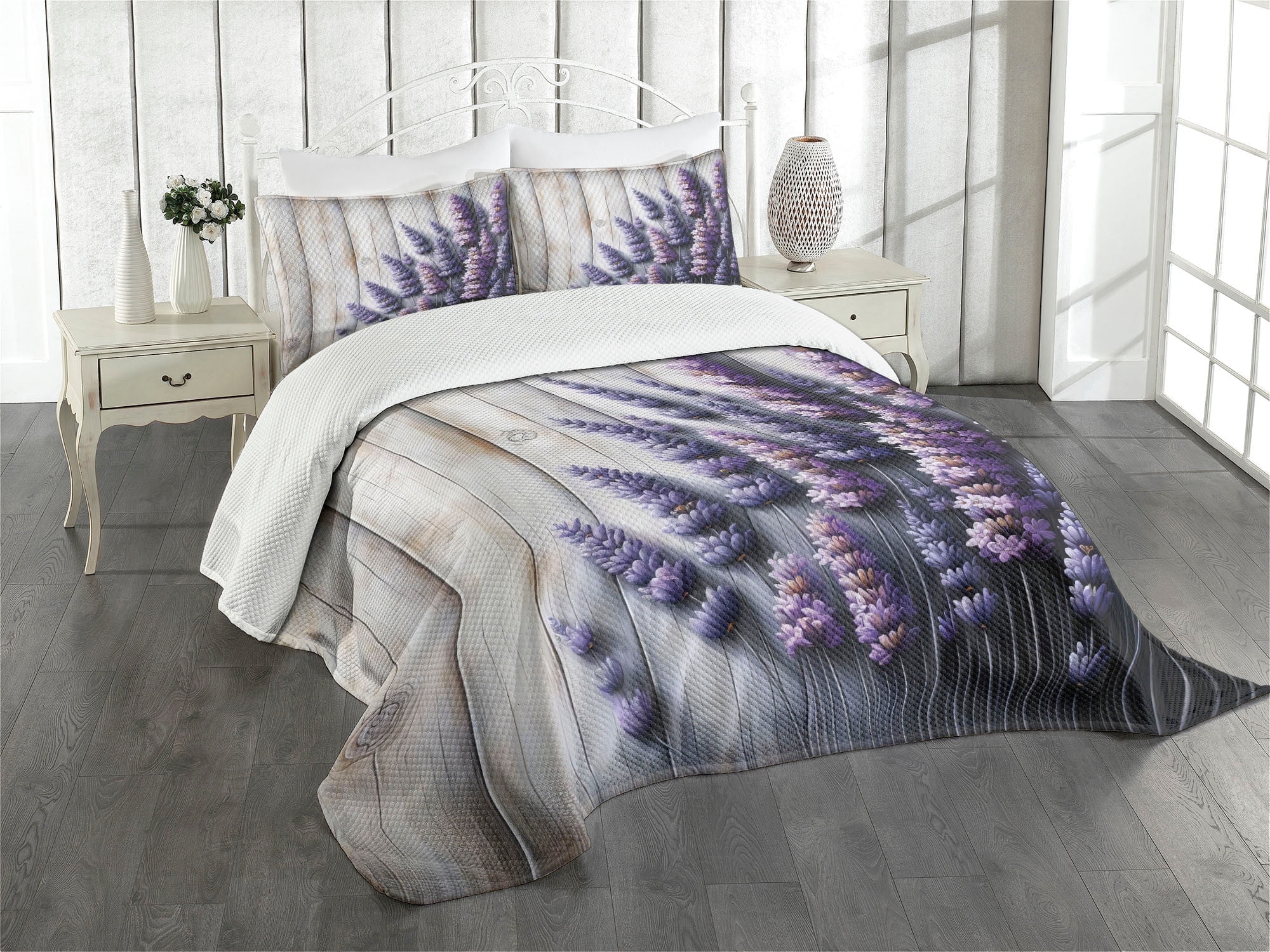 Ambesonne Lavender Quilted Bedspread Set 3 Pcs, Rustic Farm Purple ...