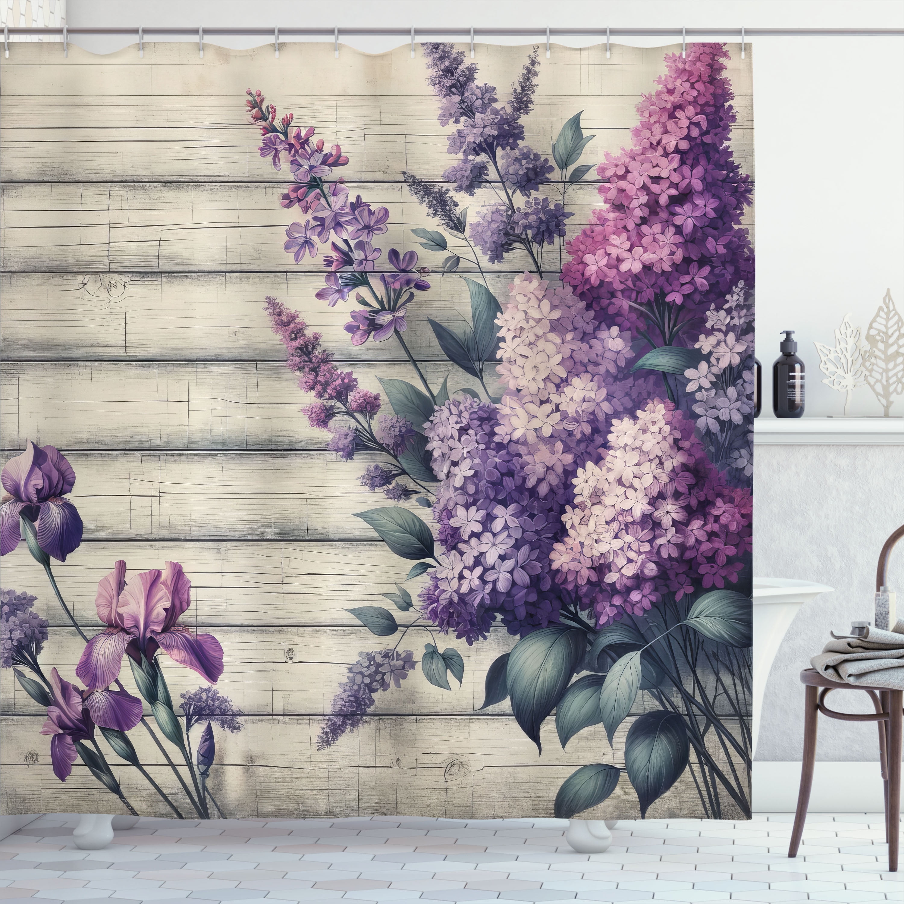 Ambesonne Lavender Shower Curtain, Nostalgia Farm Leafy Bloom, 69"Wx84 ...