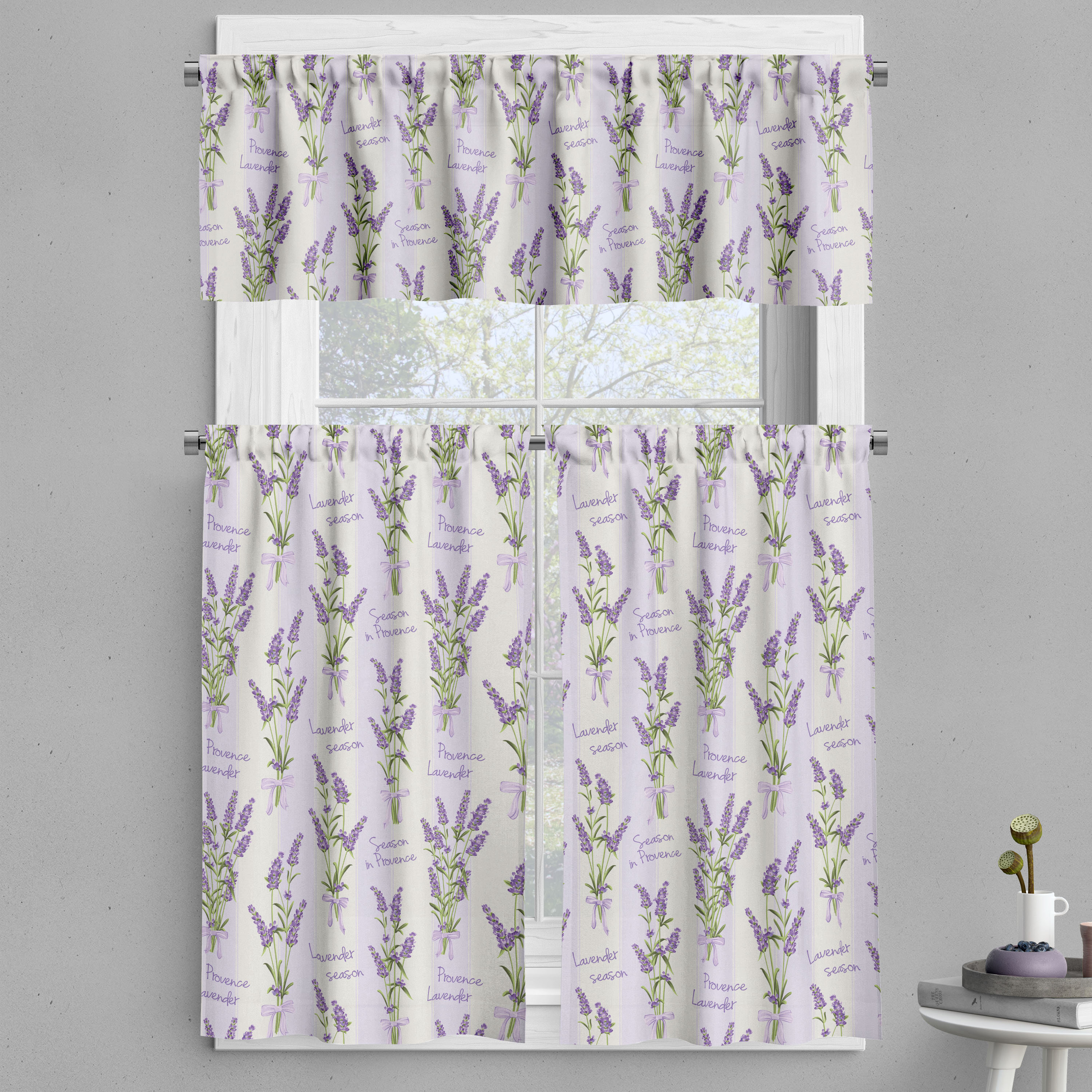 Ambesonne Lavender Valance & Curtain, Stripes and Flowers, 55"x30 ...
