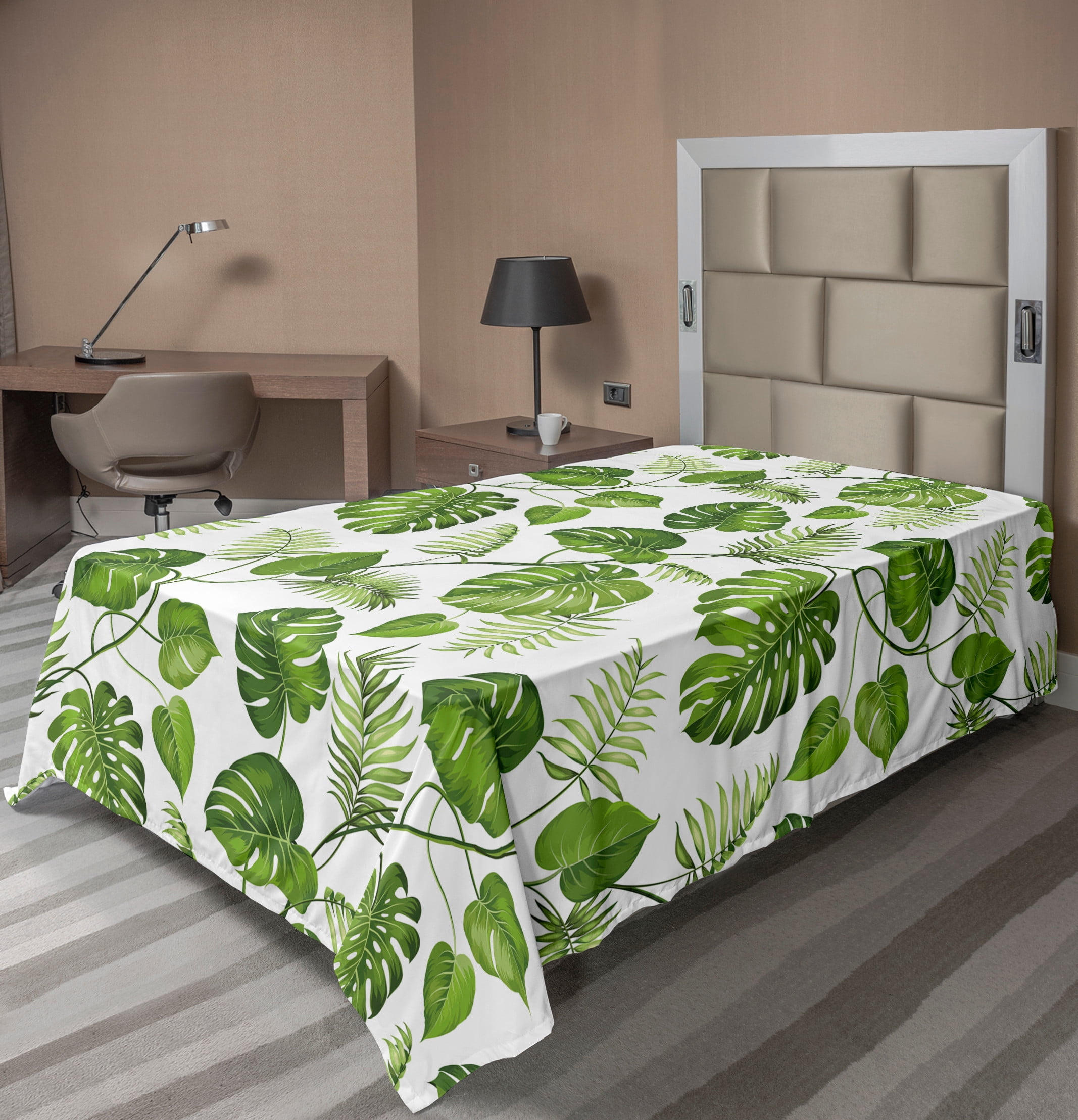 Ambesonne Leaf Flat Sheet, Swirls Palm Banana Trees, Twin Size, Pale ...