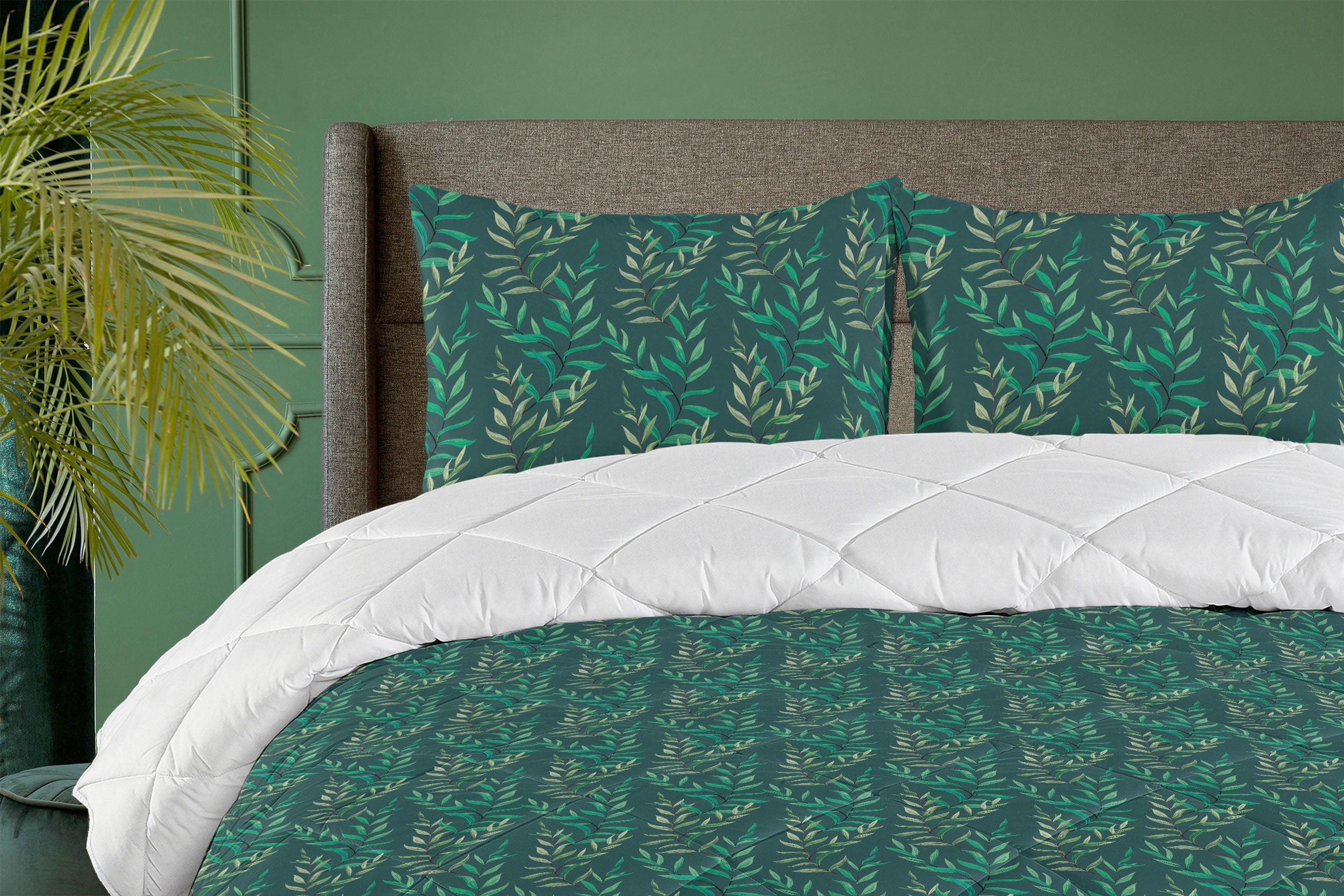 Ambesonne Leaf Print Down Alternative Quilt Comforter, Botany Art ...