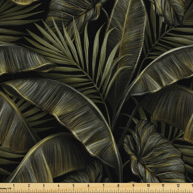 Ambesonne Leaf Print Fabric by the Yard Upholstery, Art Jungle Banana ...