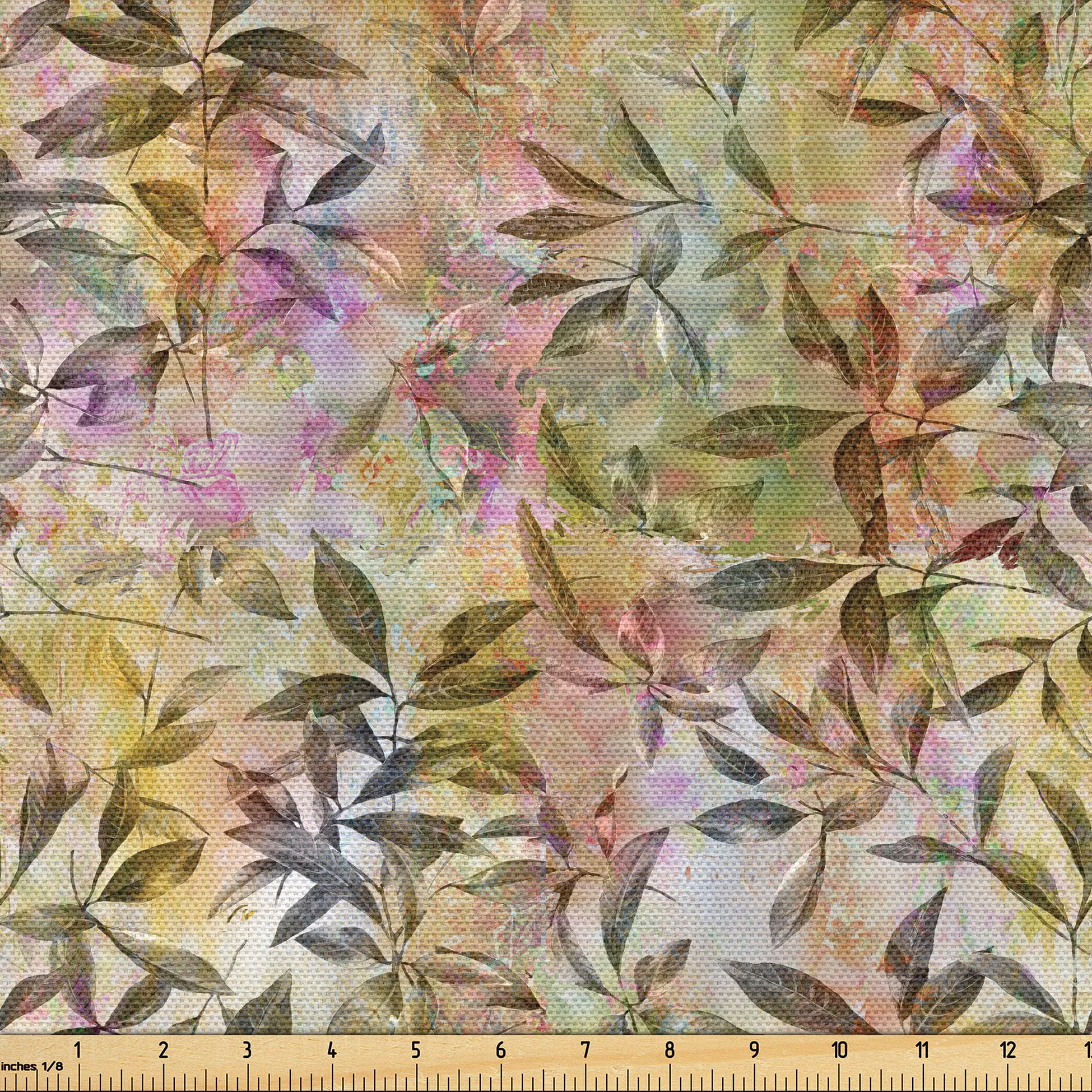 Ambesonne Leaf Print Fabric by the Yard Upholstery, Colorful Retro ...