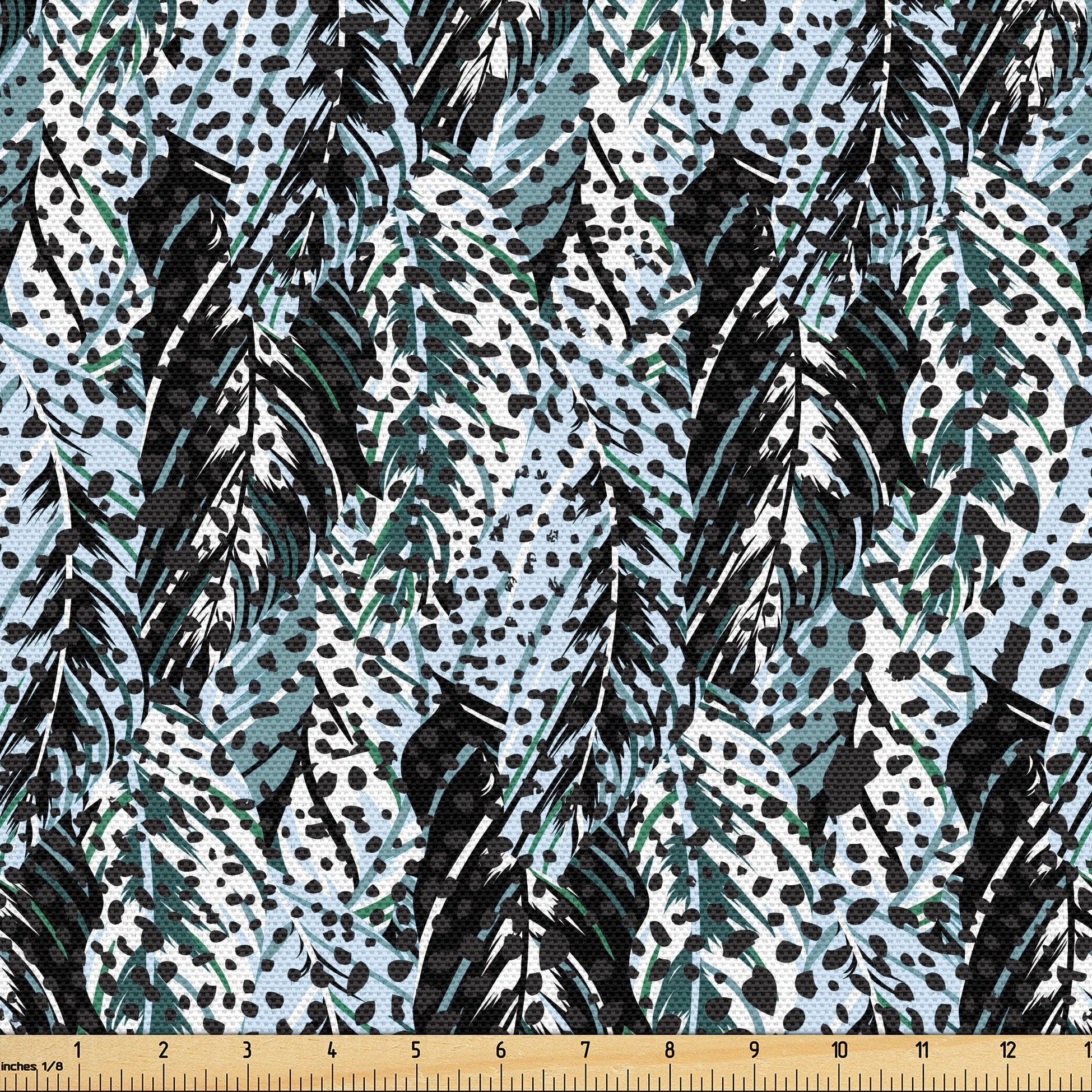 Ambesonne Leaf Print Fabric by the Yard Upholstery, Dots Leafy Modern ...