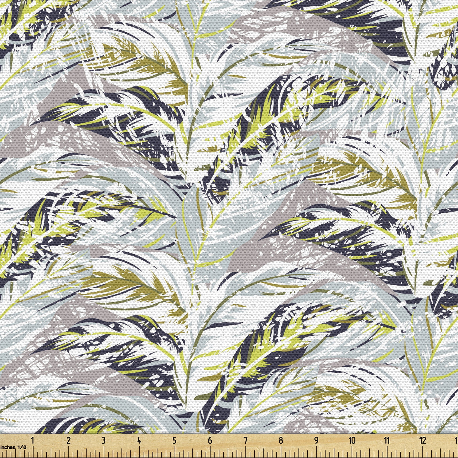Ambesonne Leaf Print Fabric by the Yard Upholstery, Feather Foliage ...