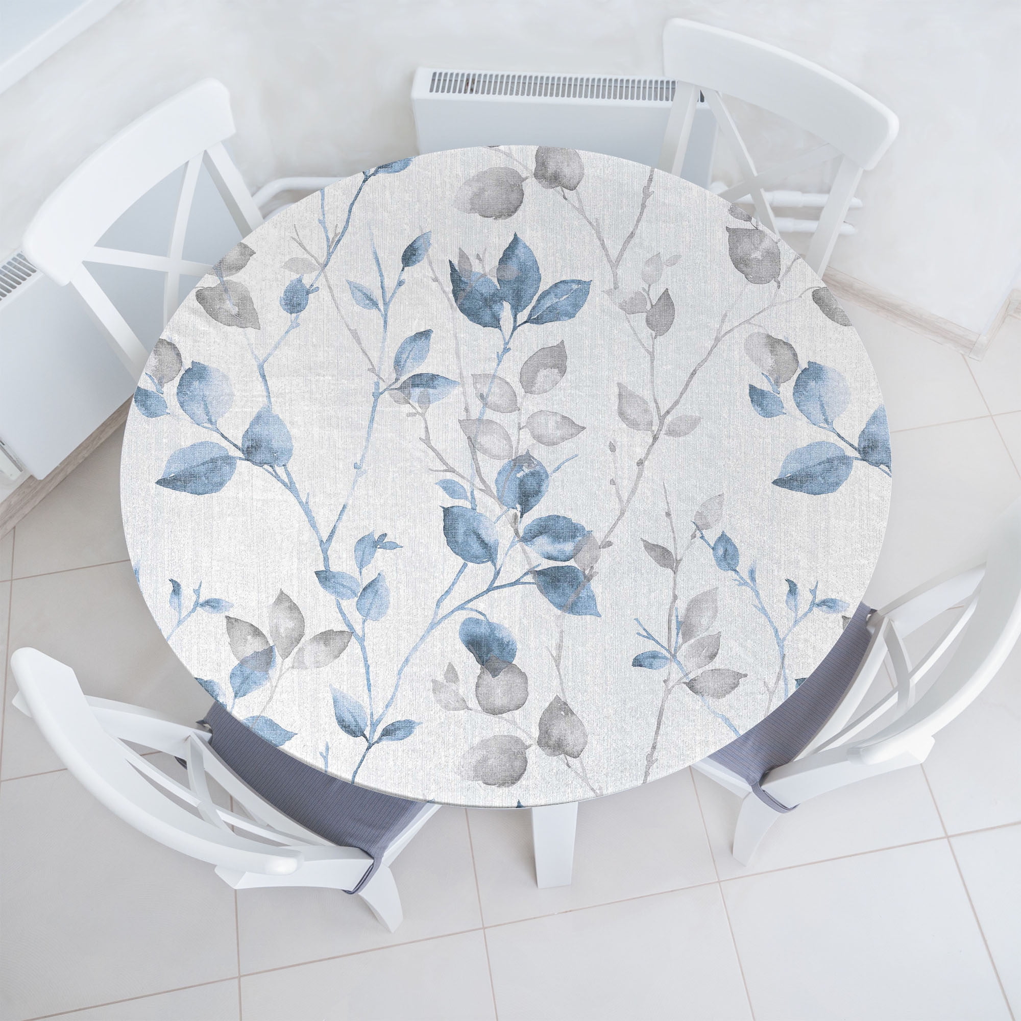 Ambesonne Leaf Print Fitted Round Tablecloth, Modern Minimalist Leafy ...