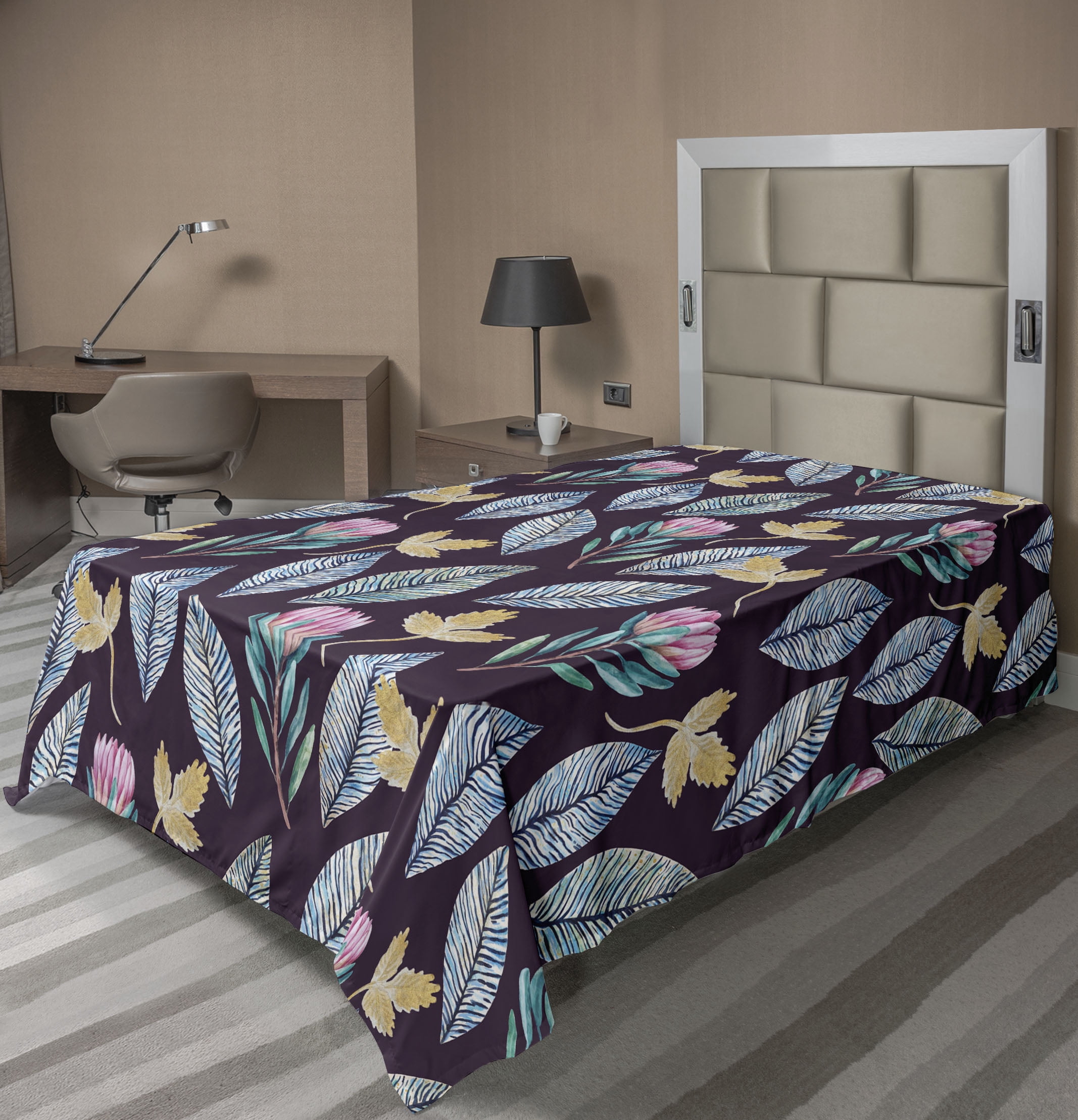 Ambesonne Leaf Print Flat Bedding Sheet Soft Top Sheet, Nature Vibes ...