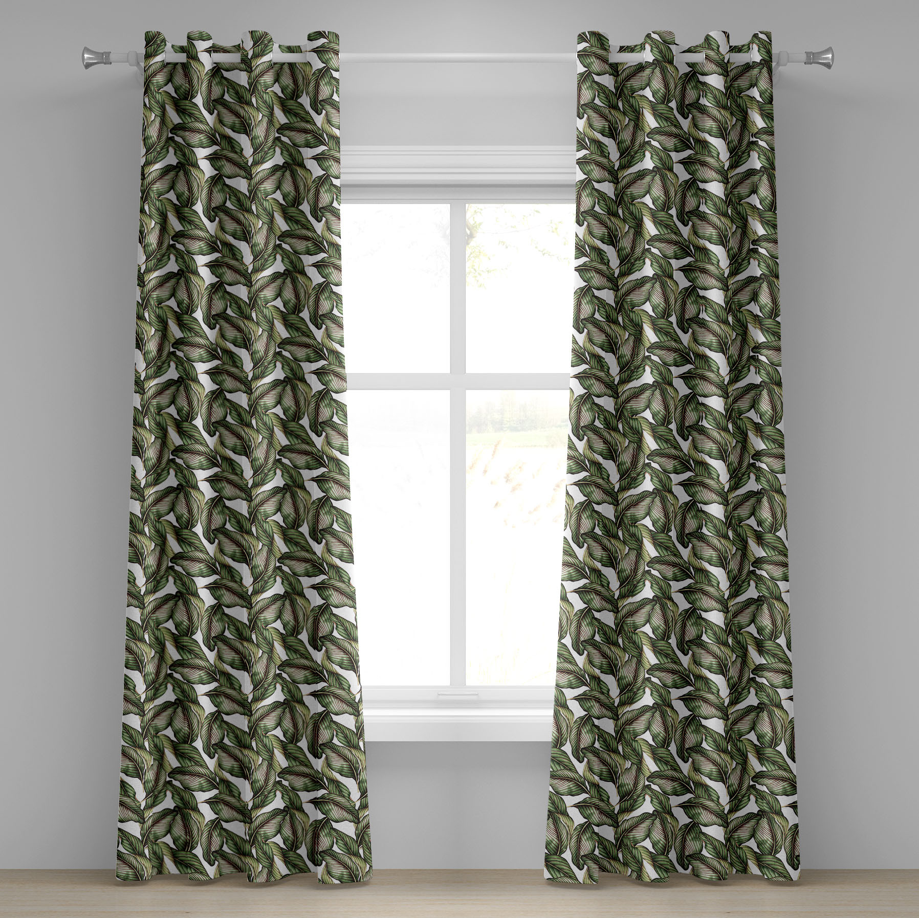 Ambesonne Leaf Print Grommet Curtain, Art Exotic Leaves Jungle, 50"x96 ...